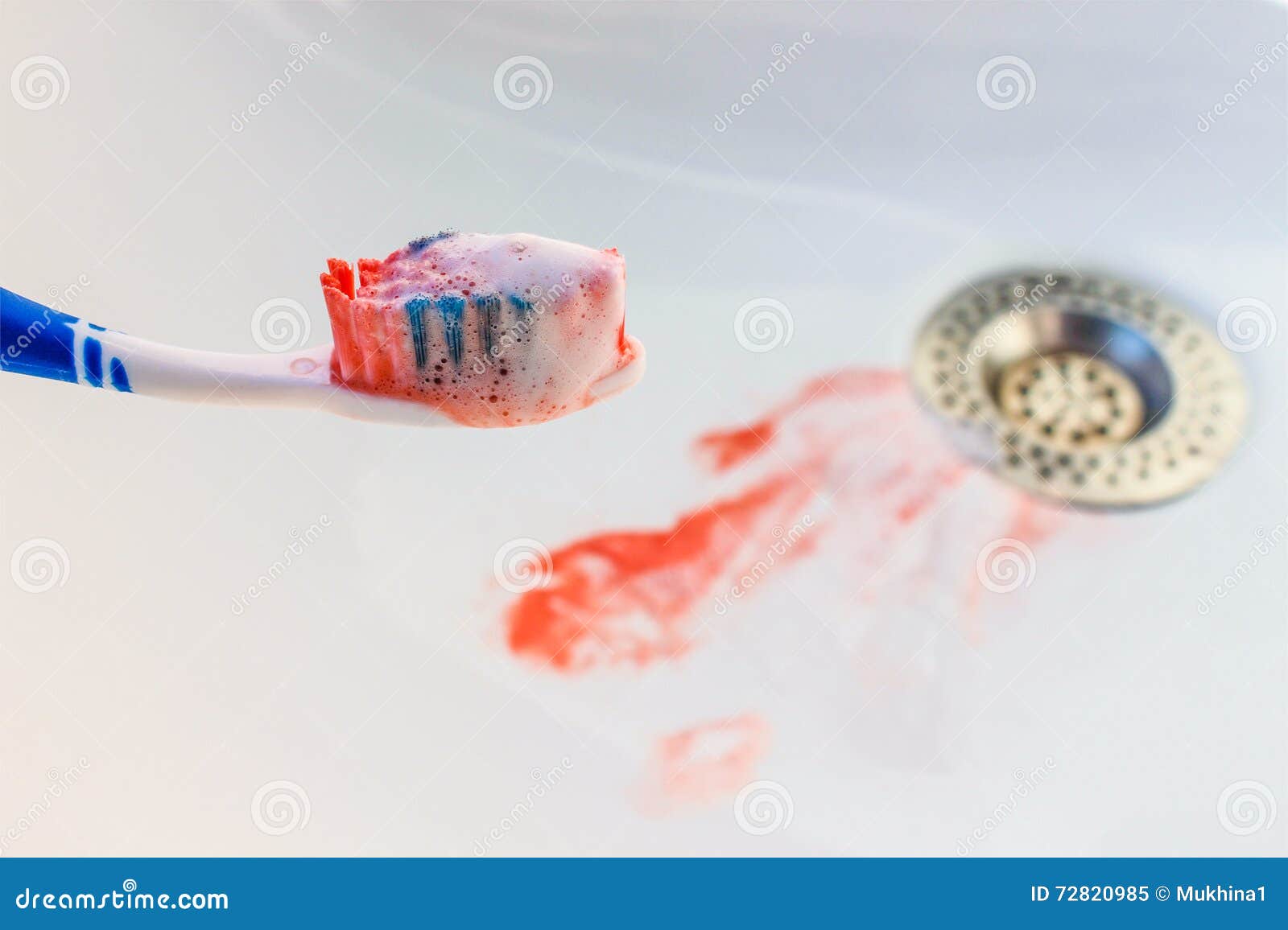 Blood on the toothbrush stock image. Image of swelling - 72820985