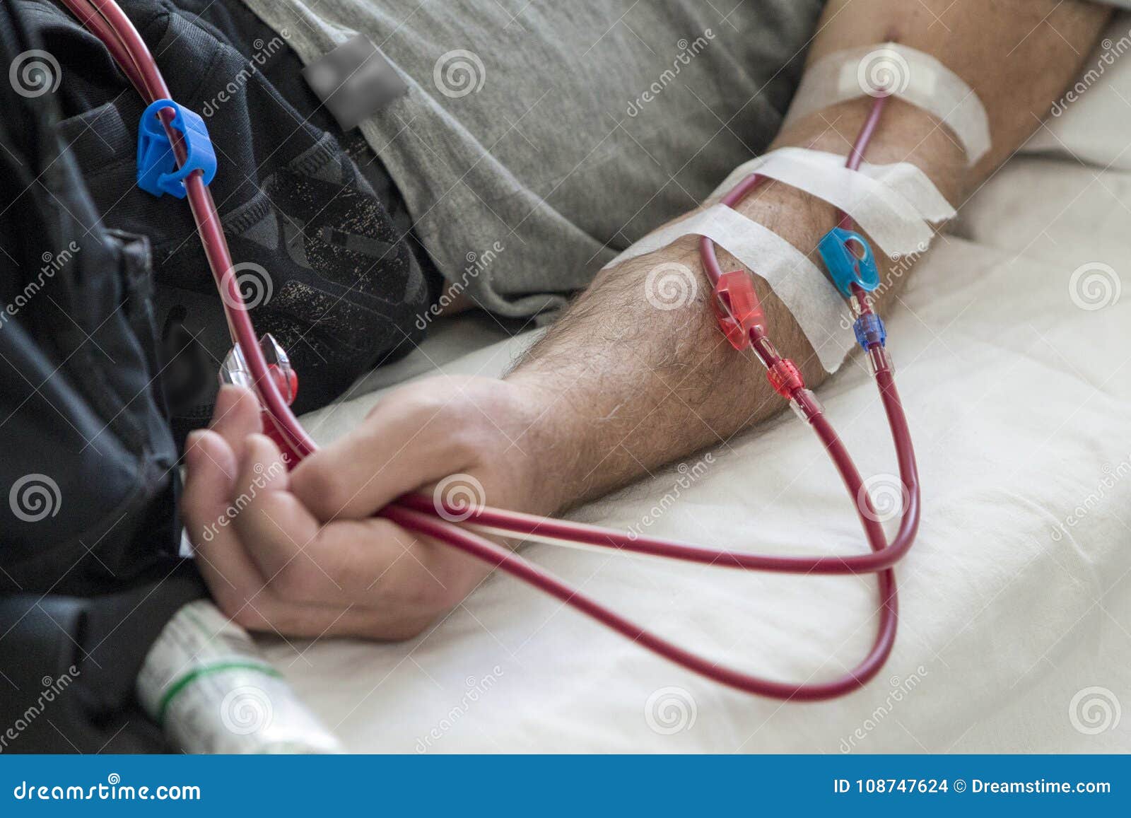 Blood Transfusion on a Hand of an Old Man Stock Photo - Image of rest ...
