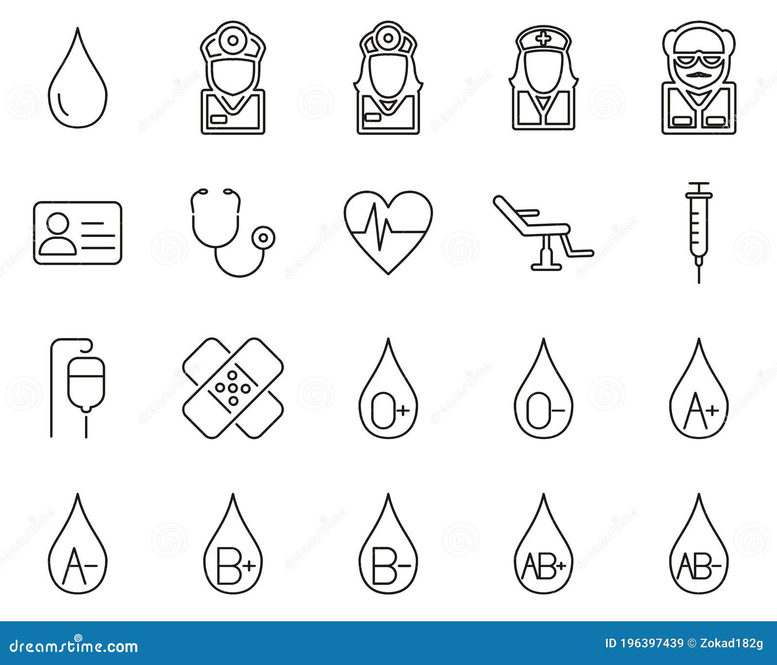 Blood Types or Blood Donation Icons Thin Line Set Big Stock Vector ...