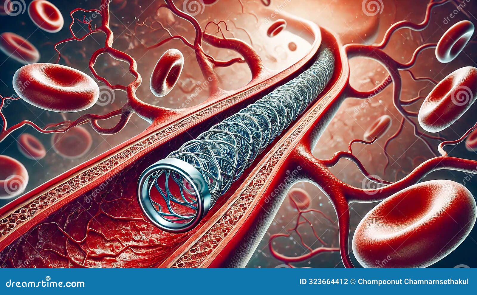 Blood Vessel with a Stent. Stent Expanded within the Artery, Holding ...