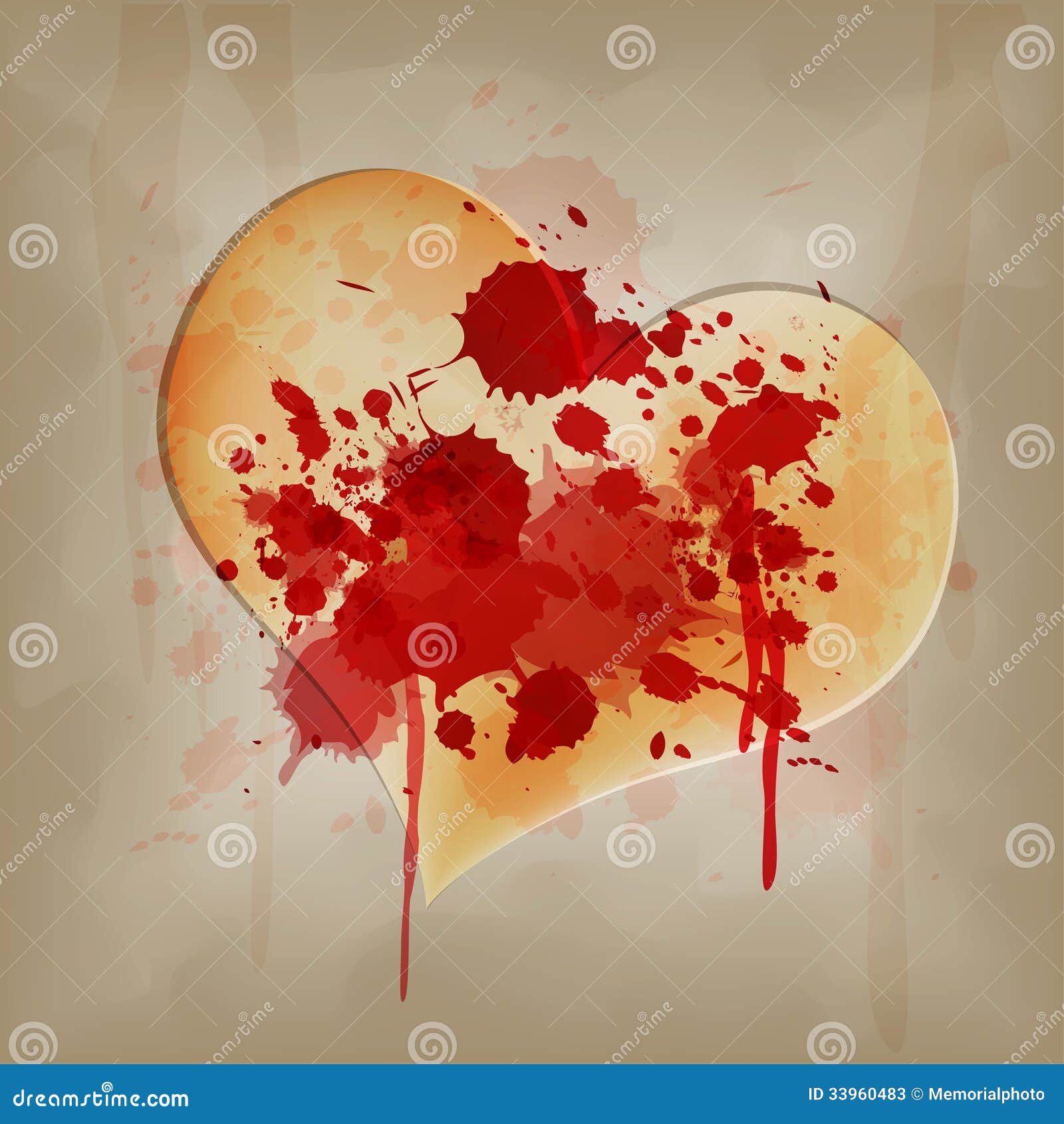 Blood on vintage heart stock vector. Illustration of frame - 33960483