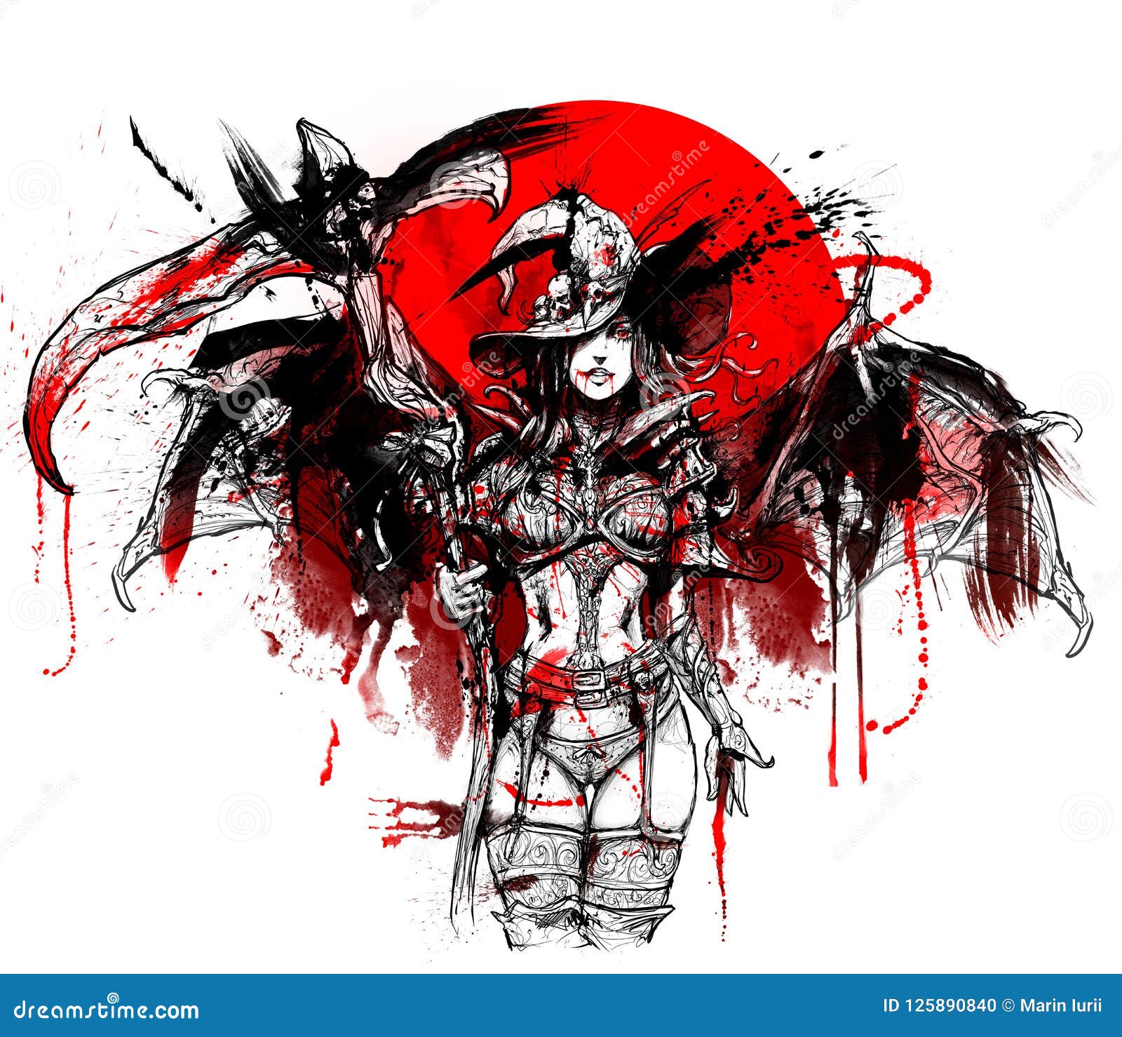 Blood witch with scythe stock illustration. Illustration of masquerade ...