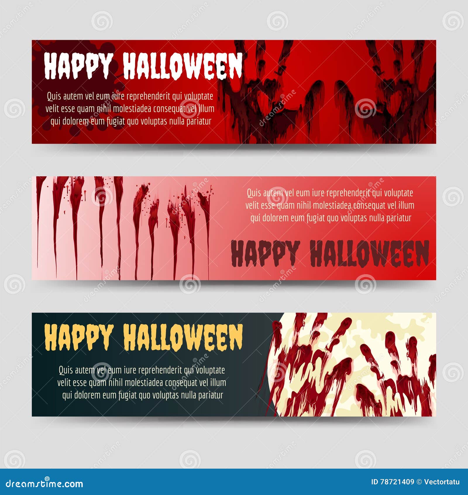 Bloody Handprints Halloween Horizontal Banners Set Stock Vector ...