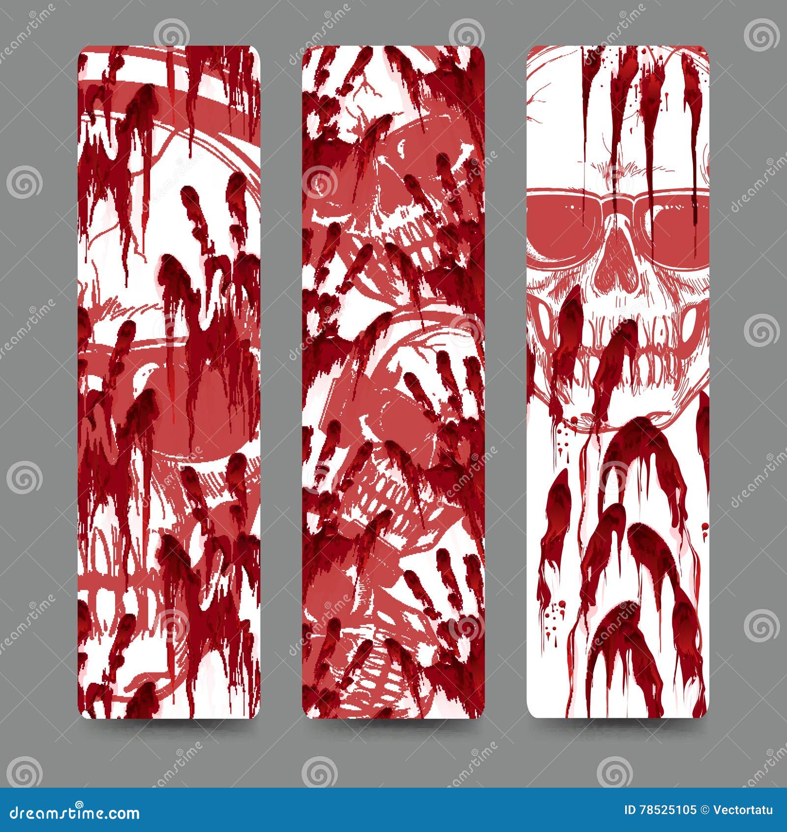 Bloody Handprints and Skull Bookmarks Set Stock Vector - Illustration ...