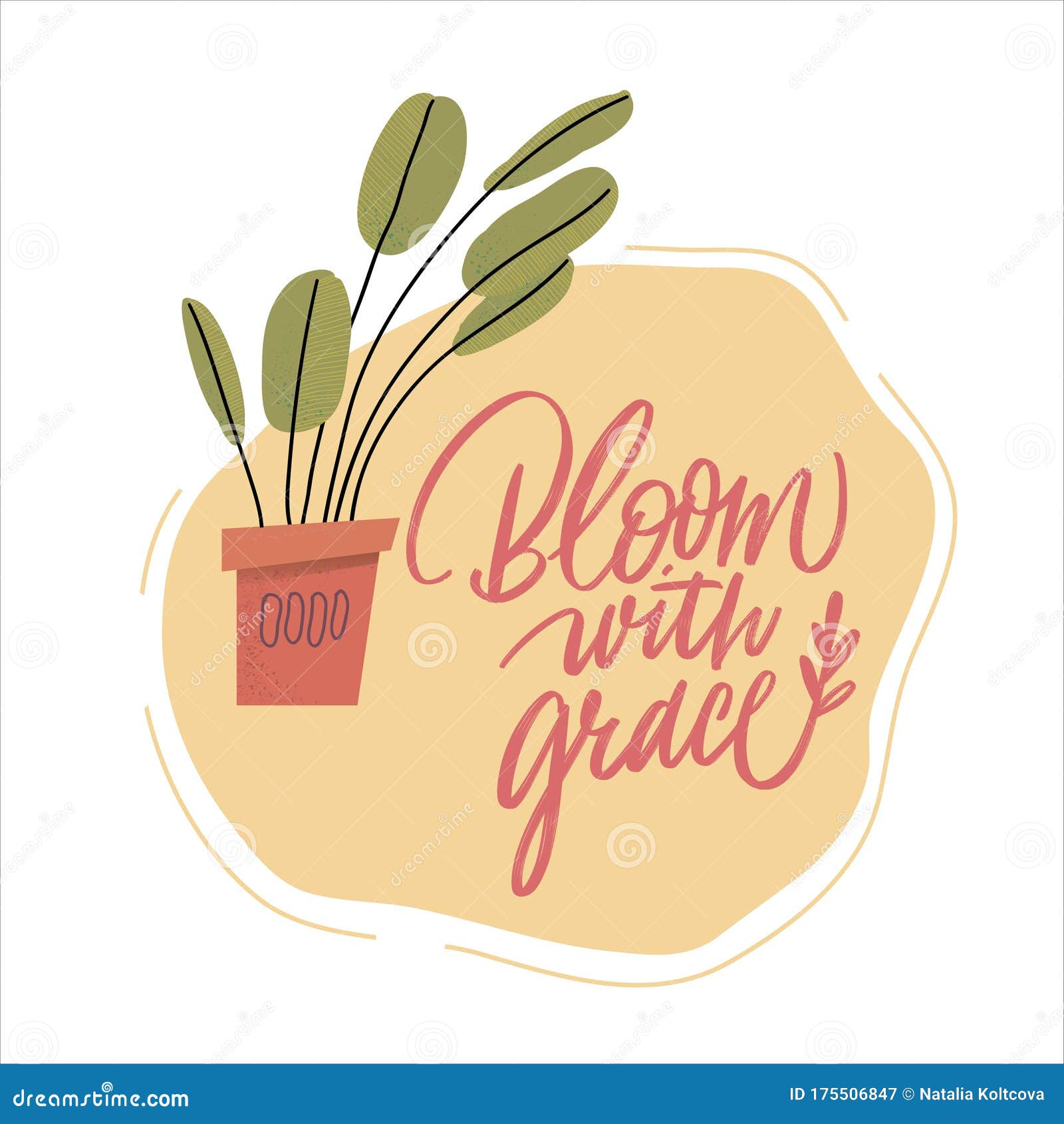 Bloom With Grace Phrase. Vector Illustration. Set Of Modern Brush ...