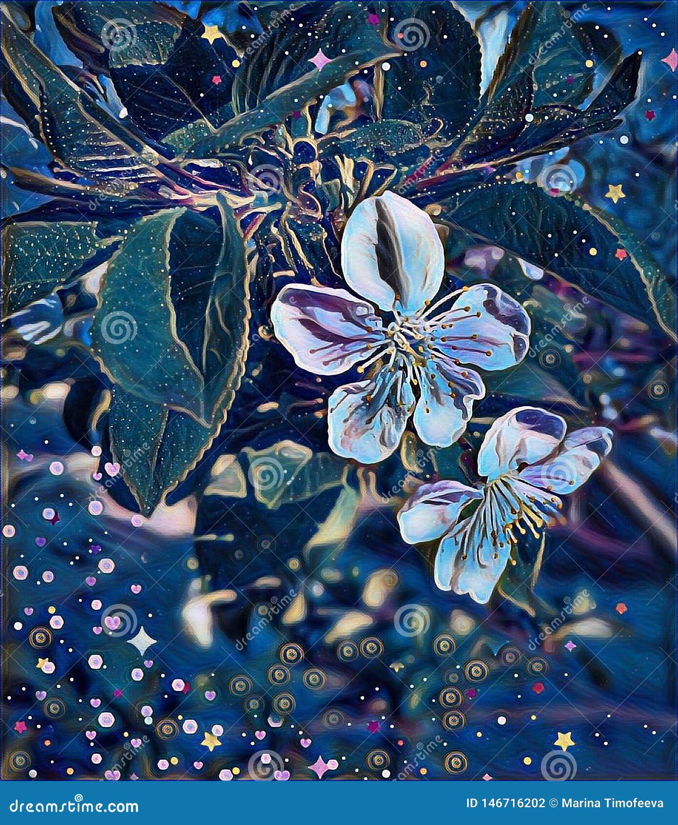 Blooming Apple Tree in Spring at Night Stock Photo - Image of apple ...