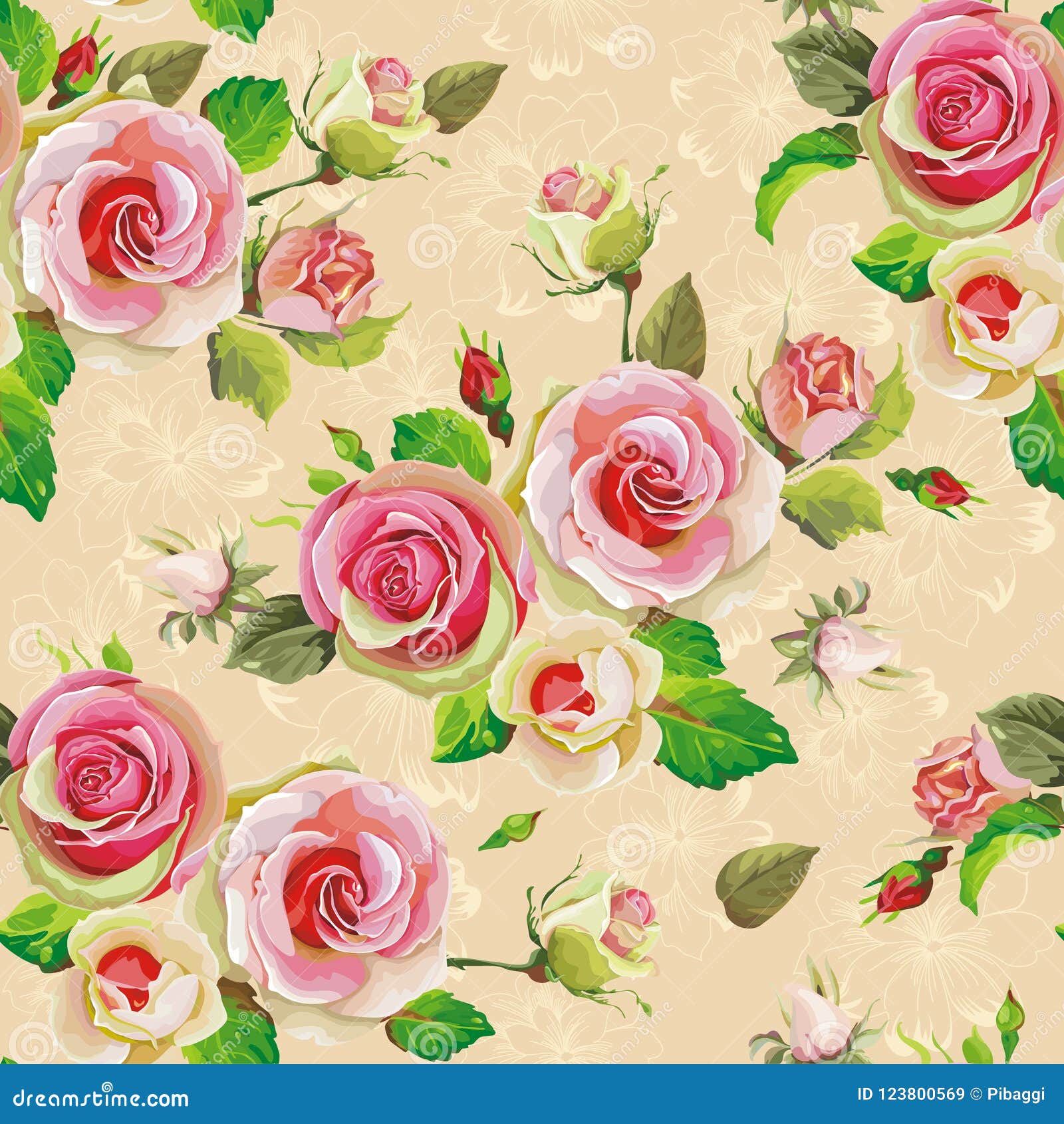 Blooming Roses Seamless Pattern Stock Vector - Illustration of curve ...