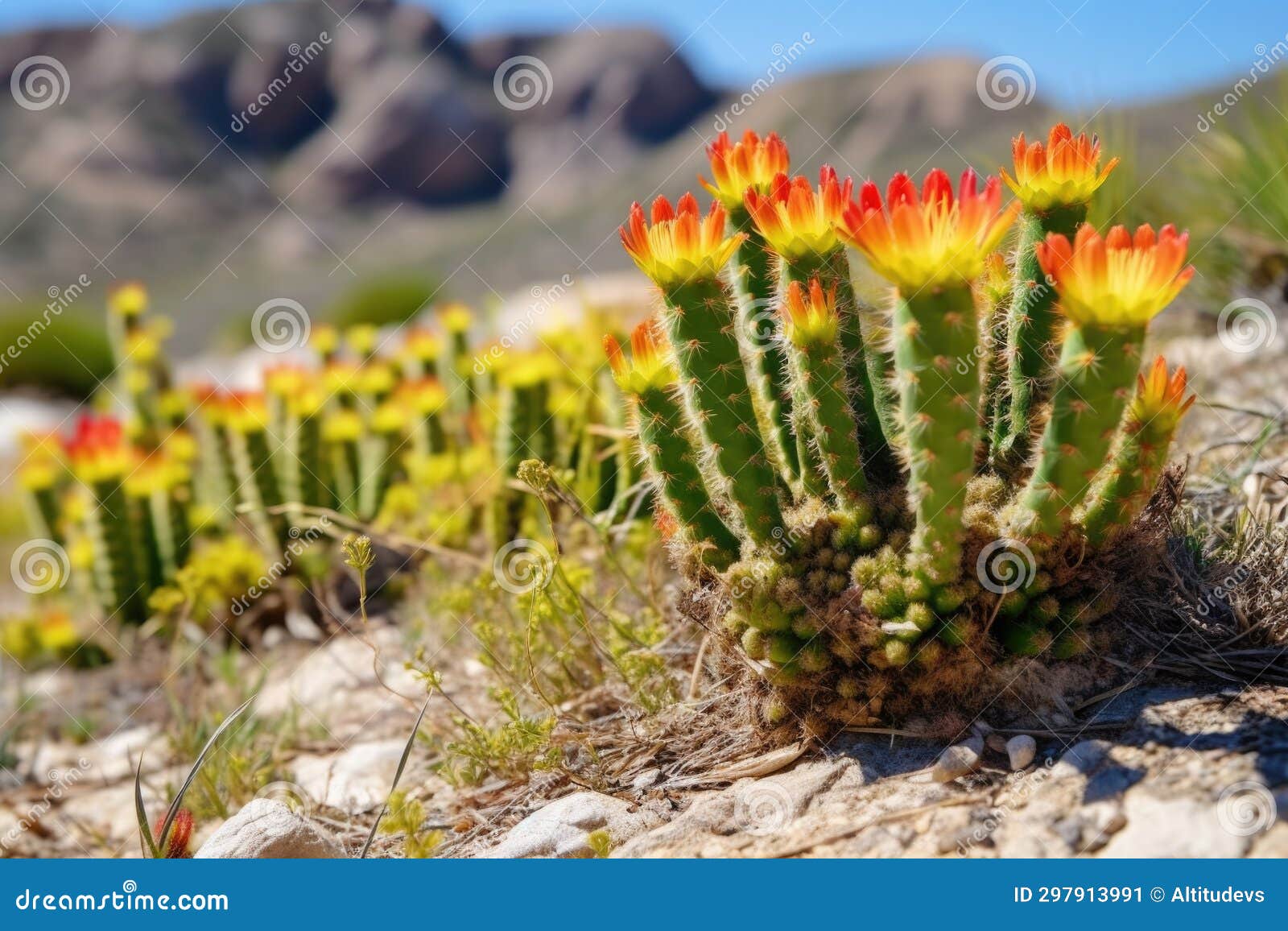 Blooming Cacti in a Meadow Showing Adaptation To Drought Stock Image ...