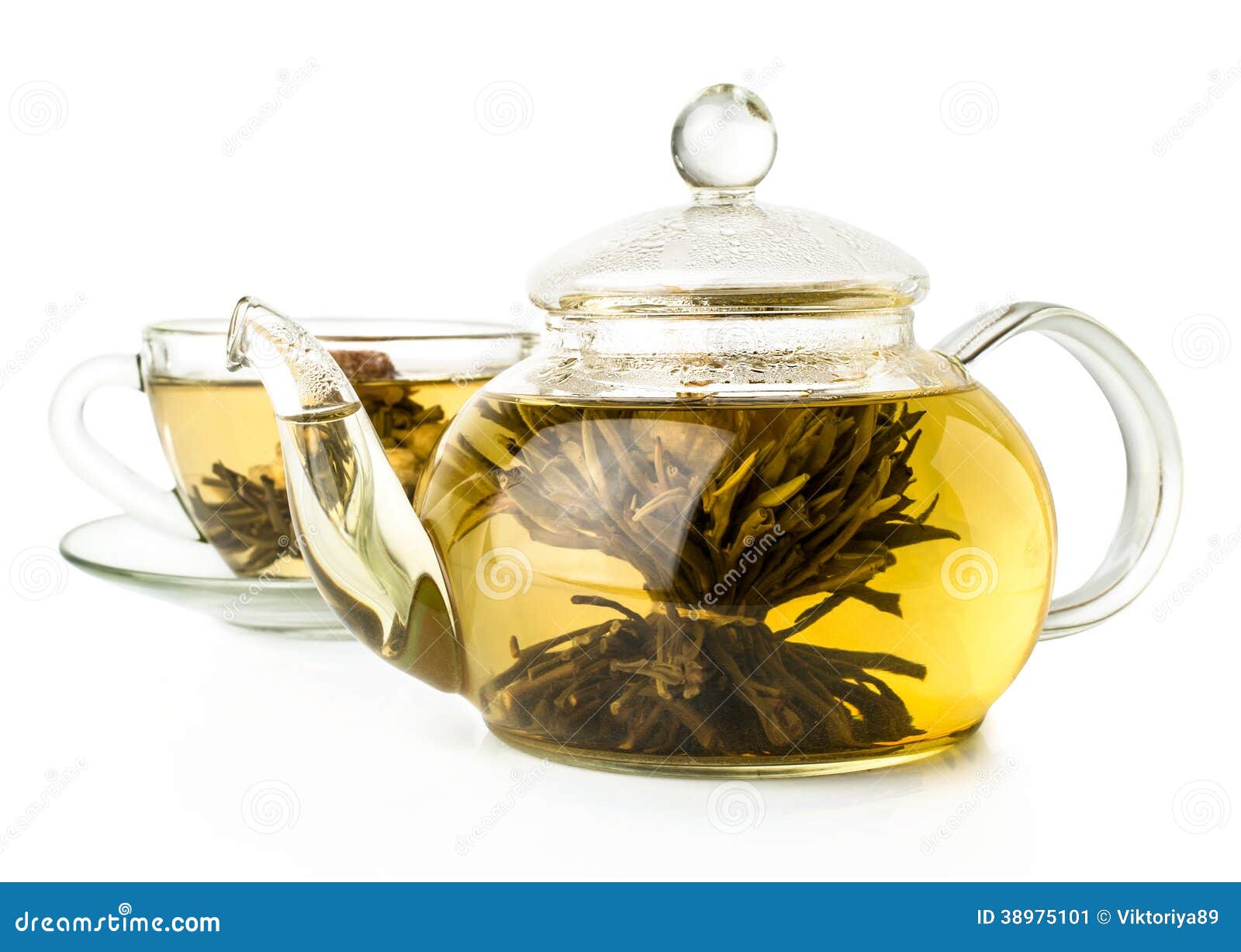 Blooming Green Tea in Glass Teapot Stock Image - Image of green, bolls ...