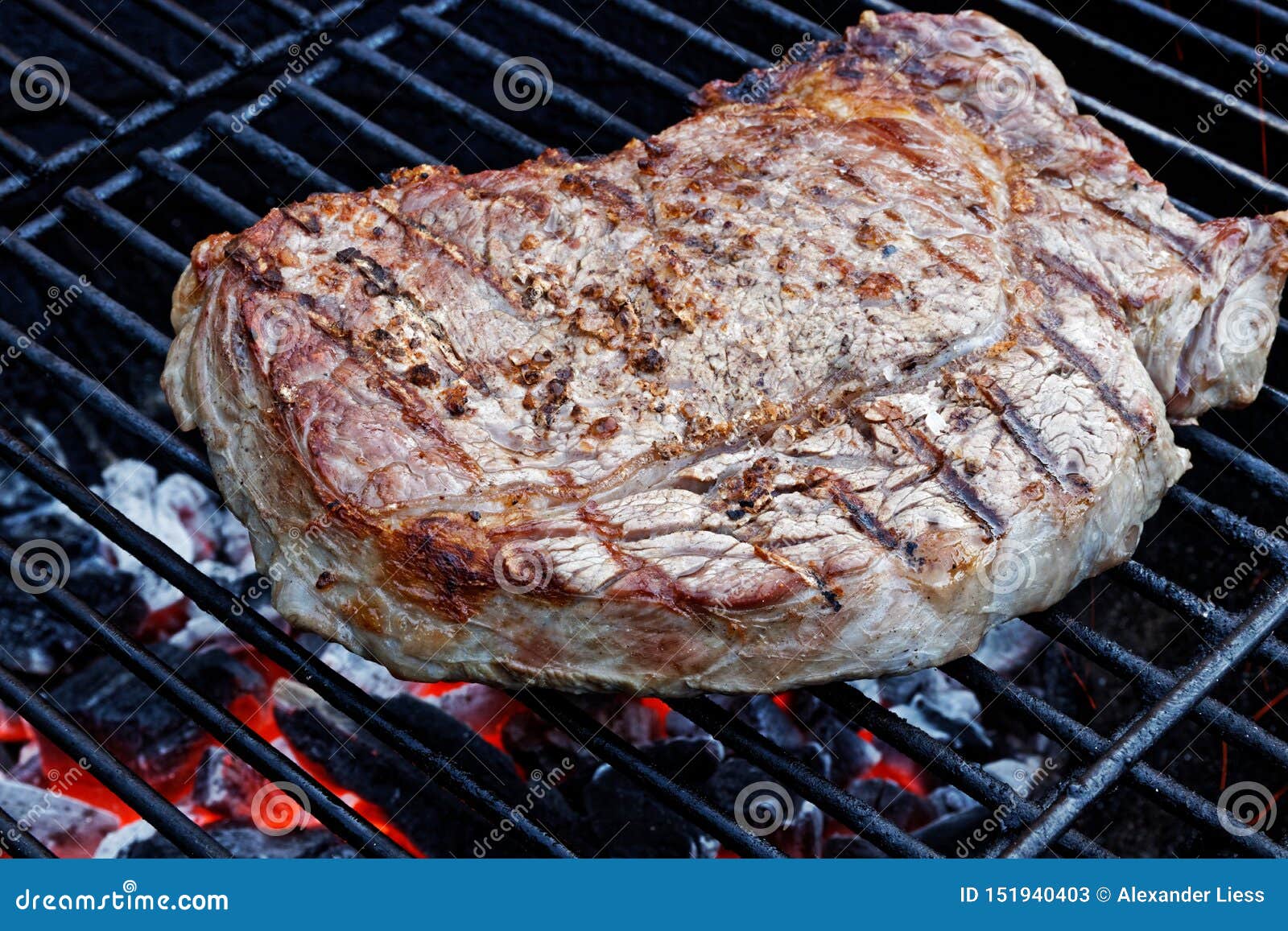 Big Rib Eye Steak on the Charcoal Grill Stock Image - Image of summer ...