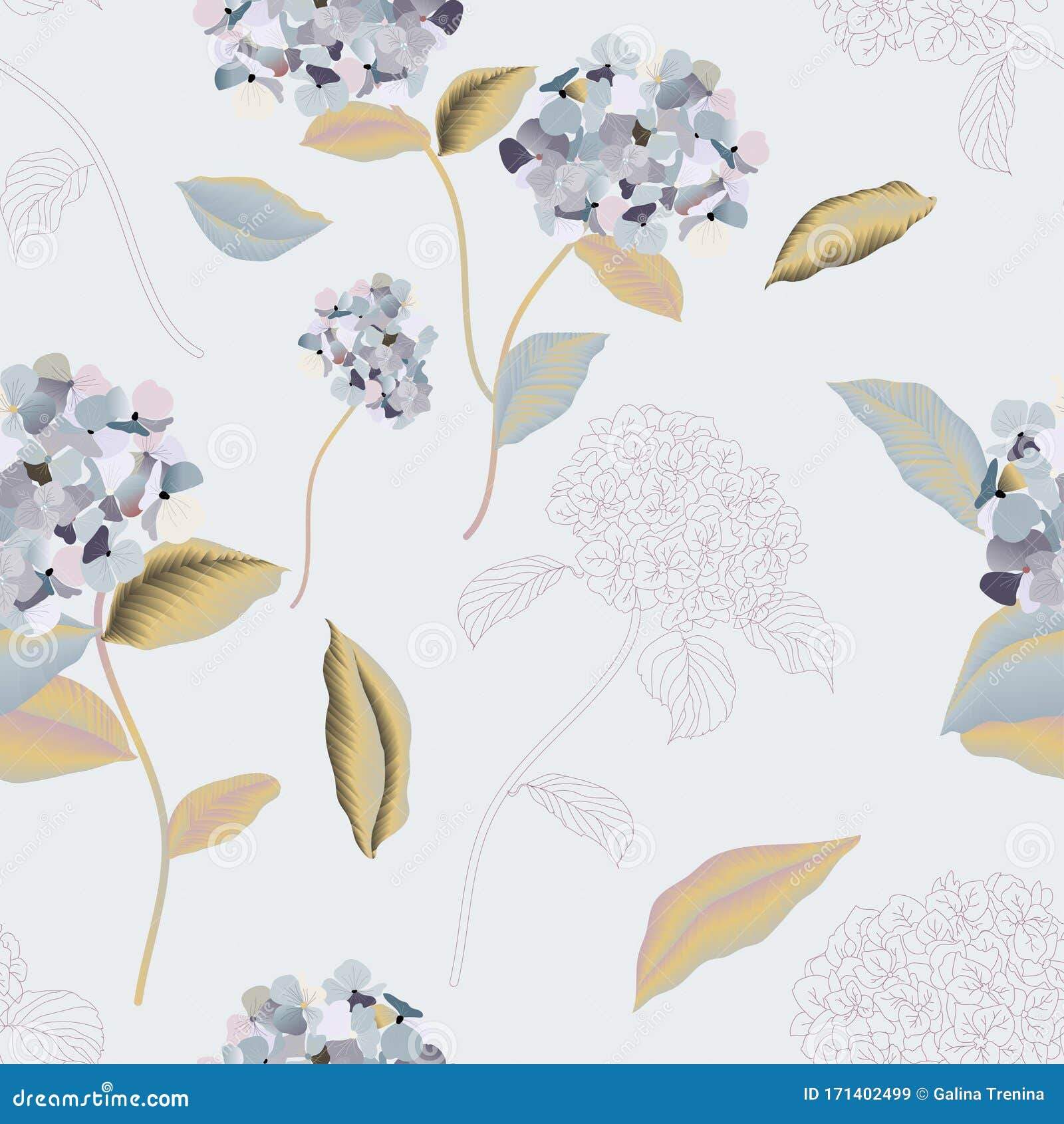 Blooming Luxurious Hydrangea Seamless Pattern. Vector Illustration with Garden Flowers Stock ...