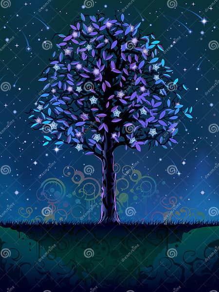 Blooming night tree stock vector. Illustration of foliage - 8167727
