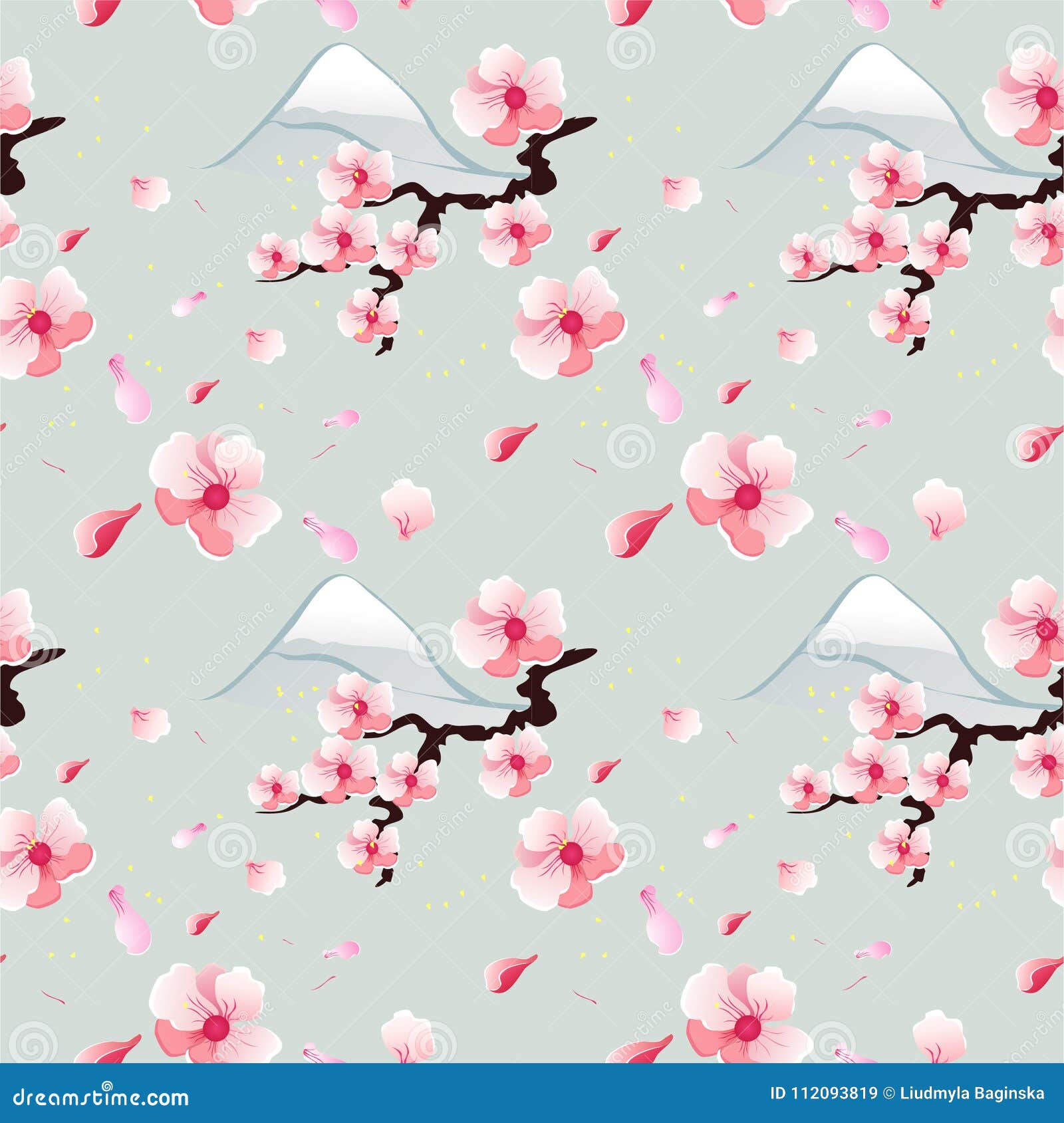 Blooming Sakura on Blue Background, Seamless Pattern Stock Vector ...