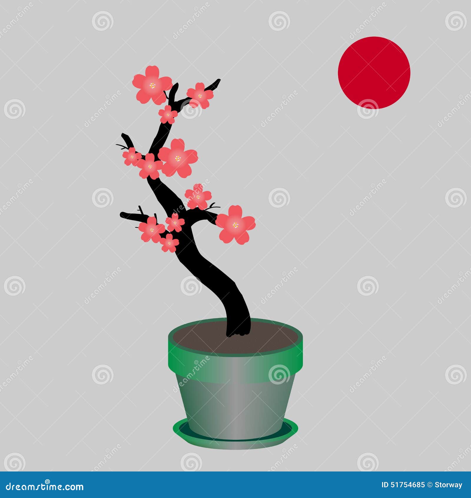 Blooming Sakura in a Flower Pot Stock Vector - Illustration of japanese ...