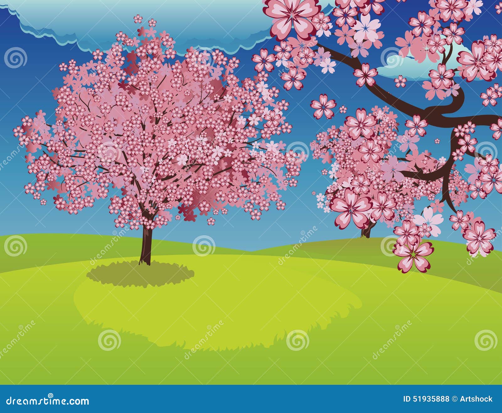 Blooming Sakura Tree on Lawn Stock Vector - Illustration of natural ...