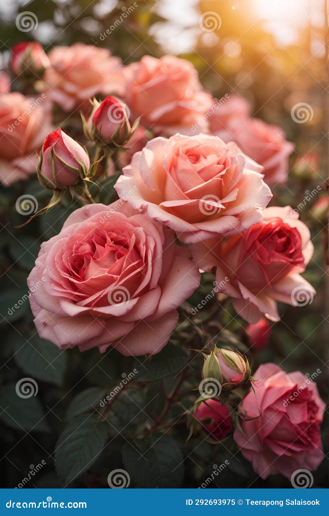 Blooming Sweet Roses with Sunlight Background Stock Illustration ...