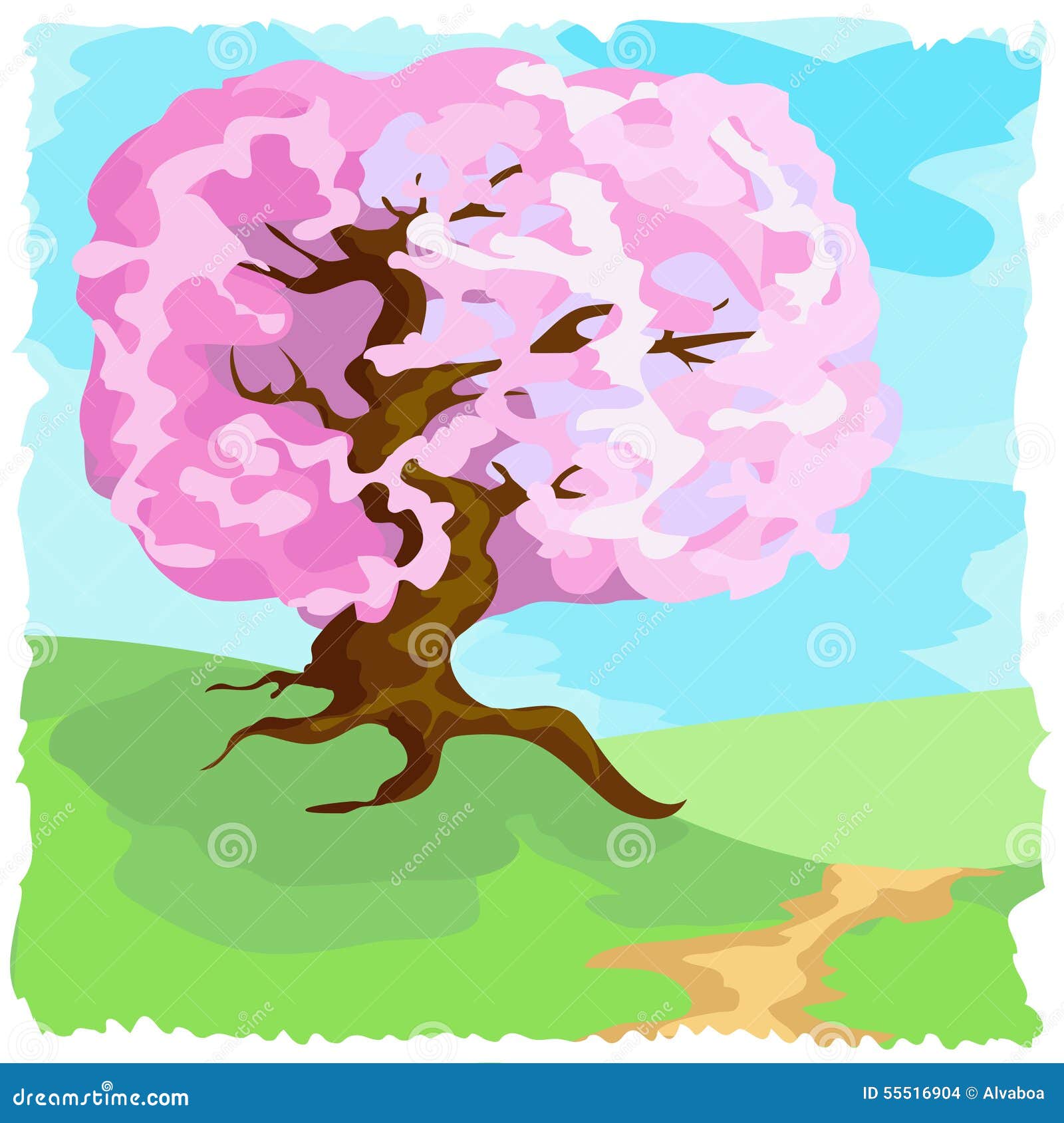 Blooming tree stock vector. Illustration of countryside - 55516904
