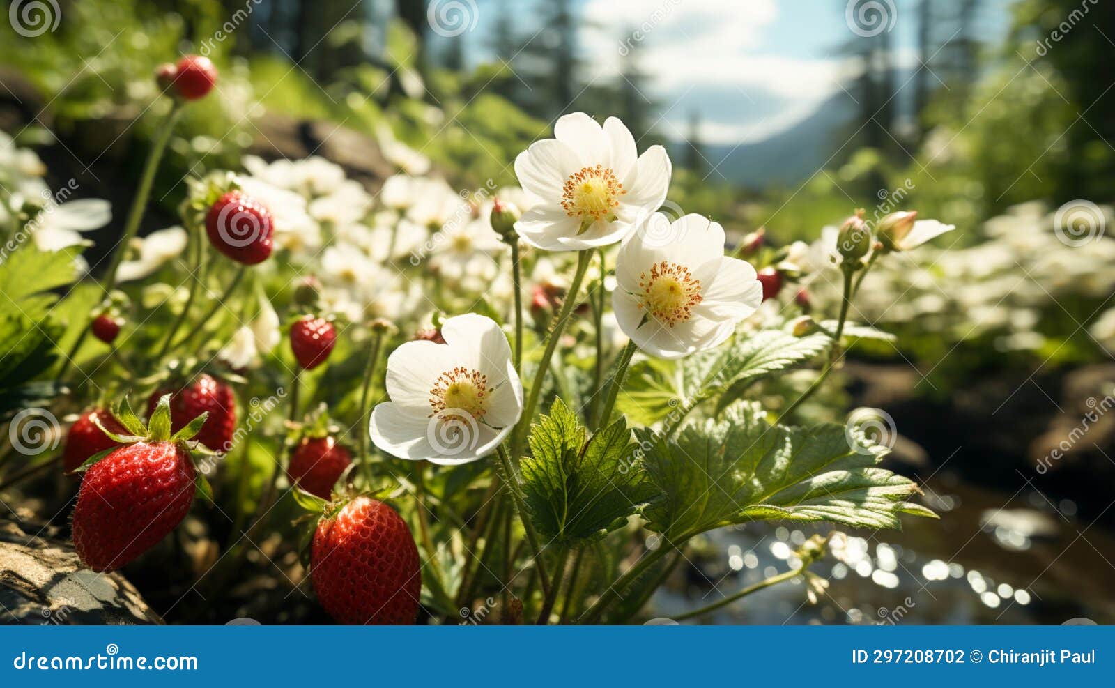 Blooming White Forest a Single Strawberry Stock Photo - Image of single ...