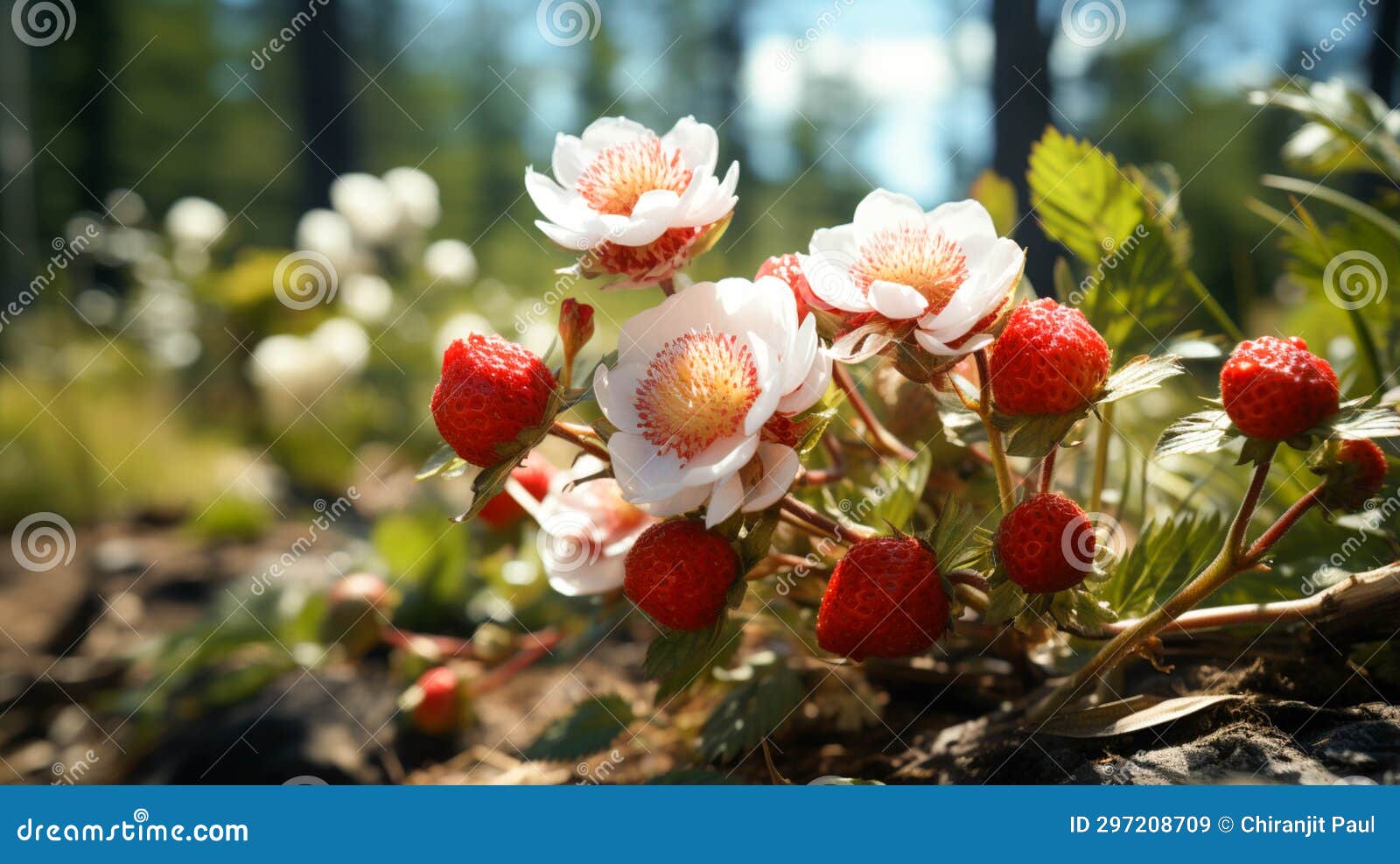 Blooming White Forest a Single Strawberry Stock Image - Image of ...