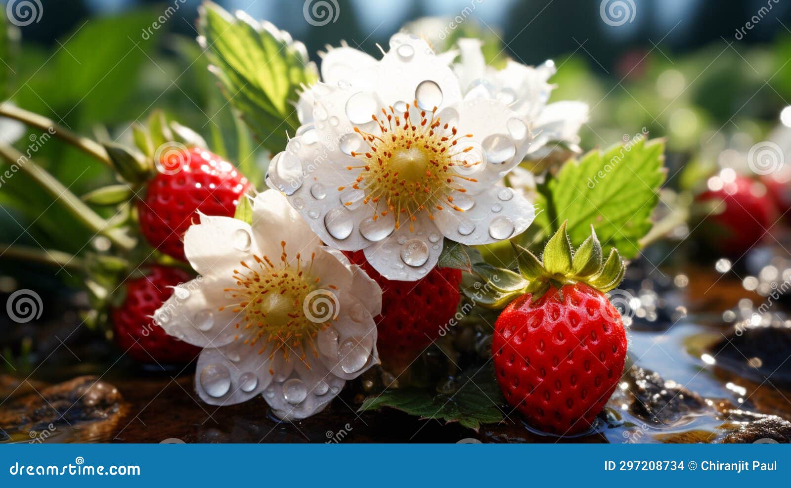 Blooming White Forest a Single Strawberry Stock Photo - Image of ...