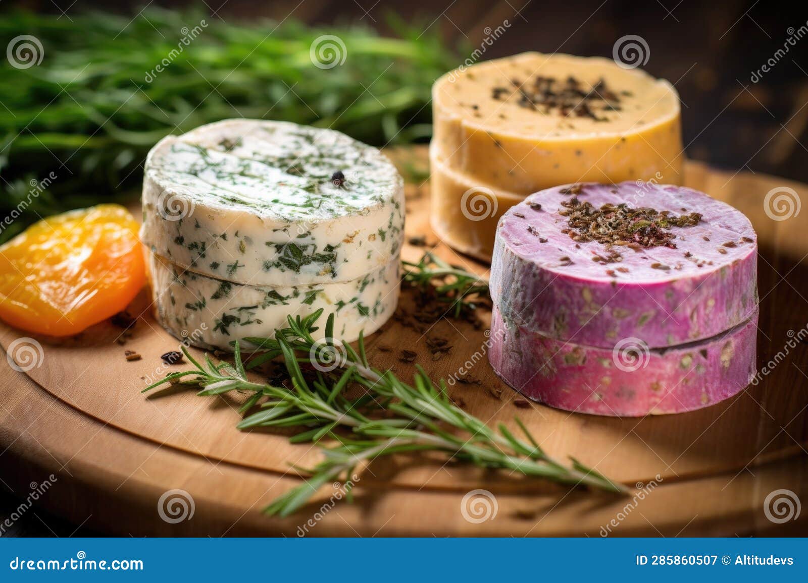 Bloomy Rind Cheeses with Herbs and Spices Stock Image - Image of dairy ...