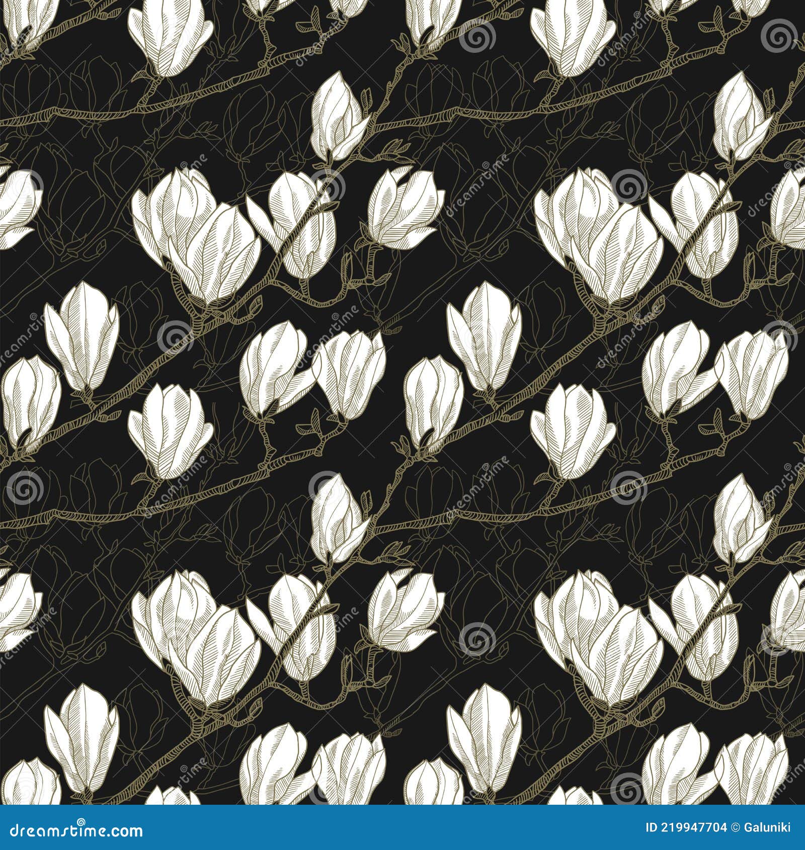 Blossom of Magnolia Flowers Seamless Pattern Stock Vector ...