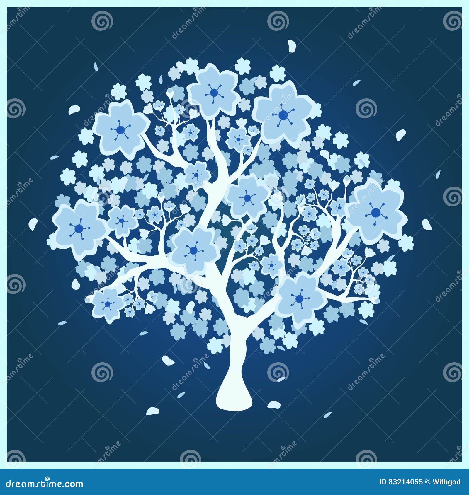 Blossom Tree with Blue Flowers Stock Illustration - Illustration of ...