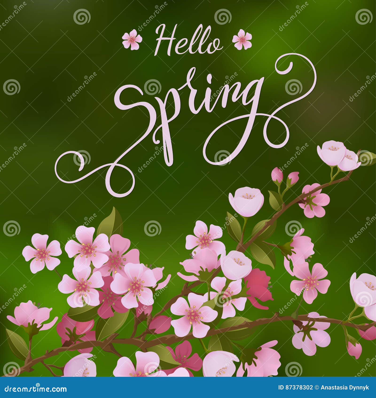 Blossom Tree and Spring Lettering Stock Vector - Illustration of bloom ...