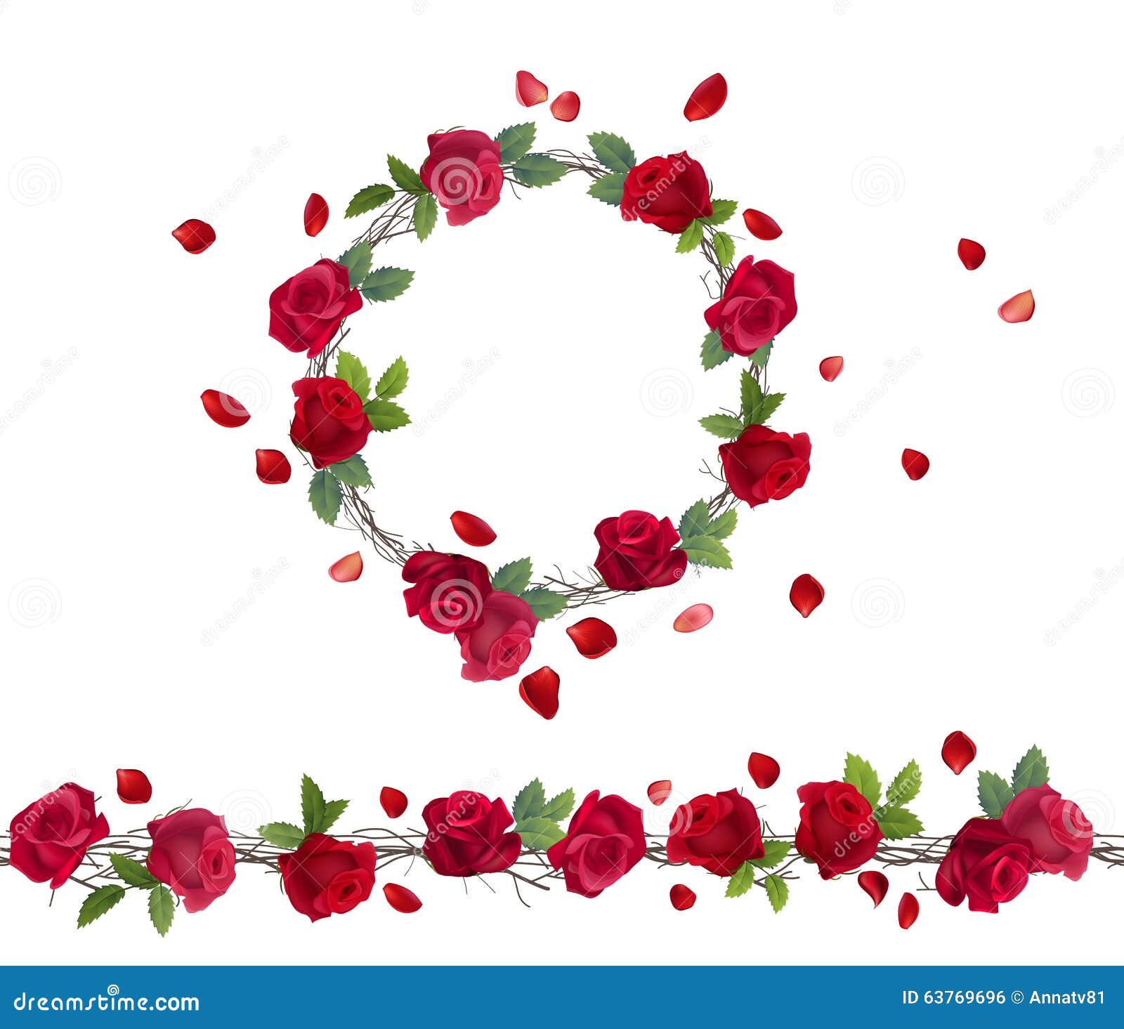 Blossoming Branch of Red Roses. Stock Illustration - Illustration of ...