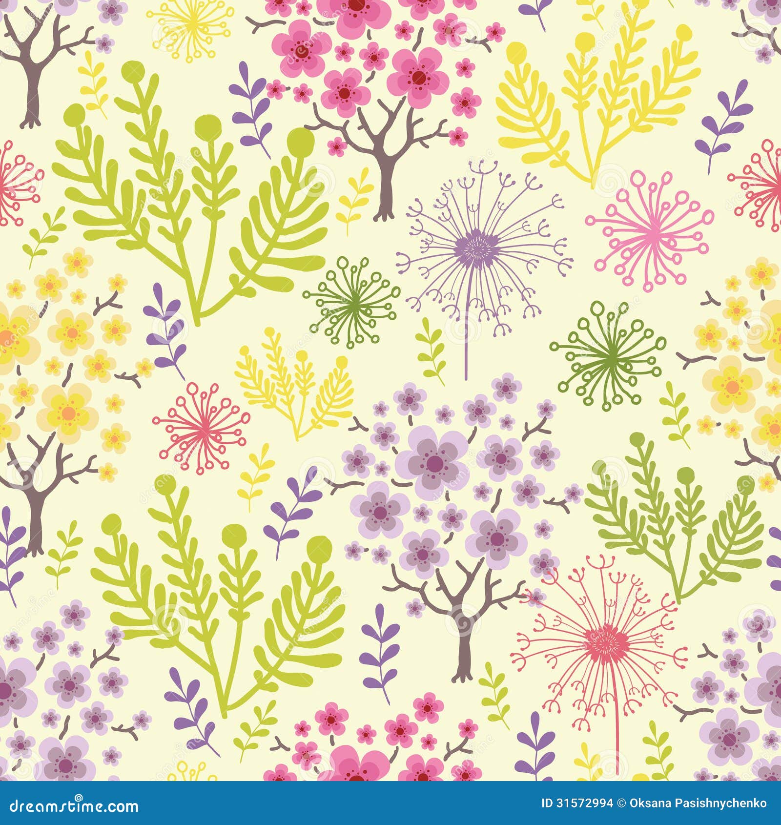 Blossoming Trees Seamless Pattern Background Stock Illustration ...