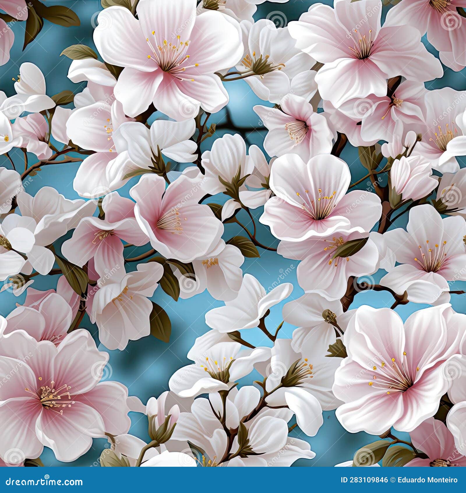 Blossoms Against a White Background with High-contrast Shading (tiled ...