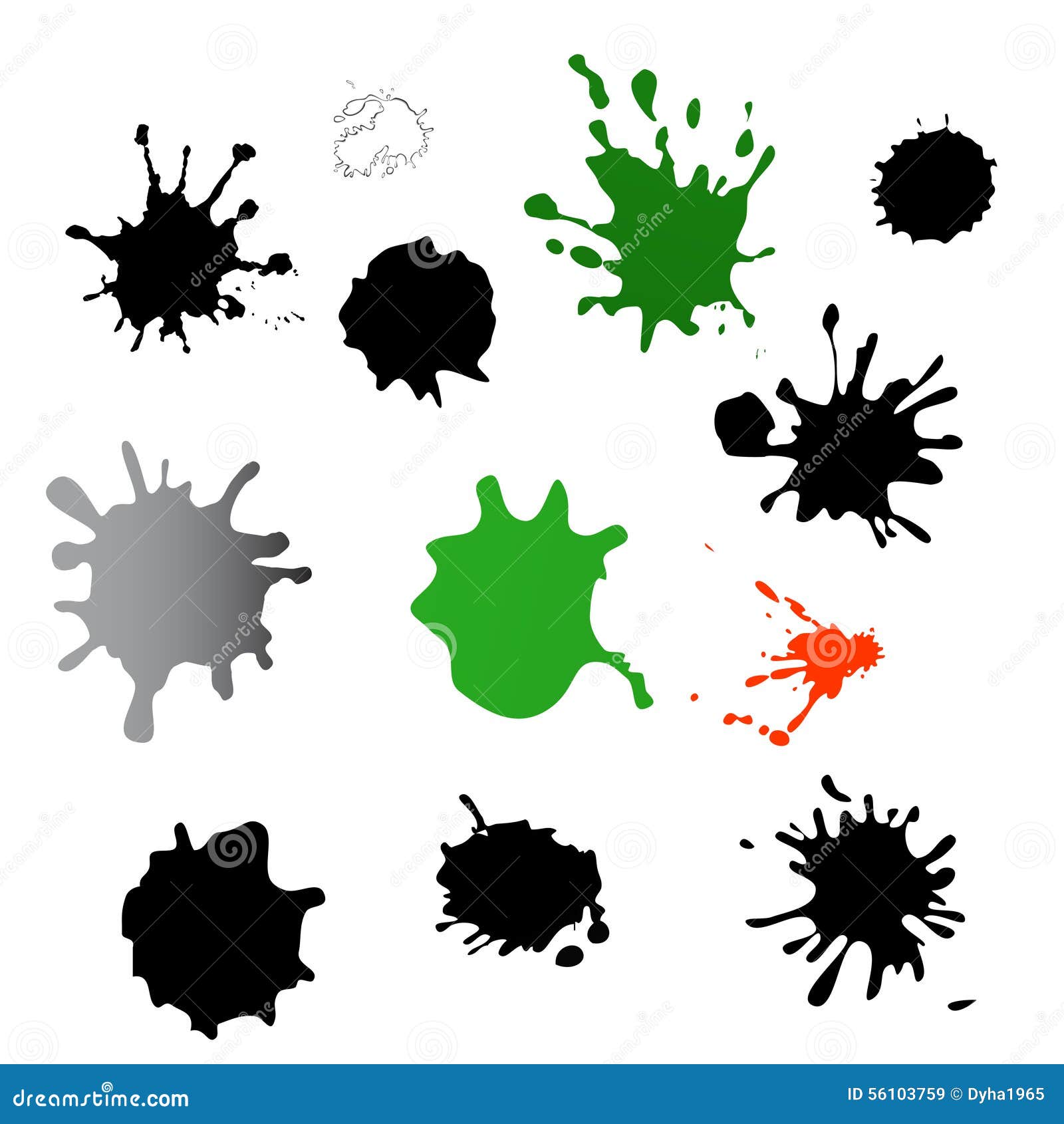 Ink Blot Collection, Big Set Of Isolated Spots, Black Drops On White ...
