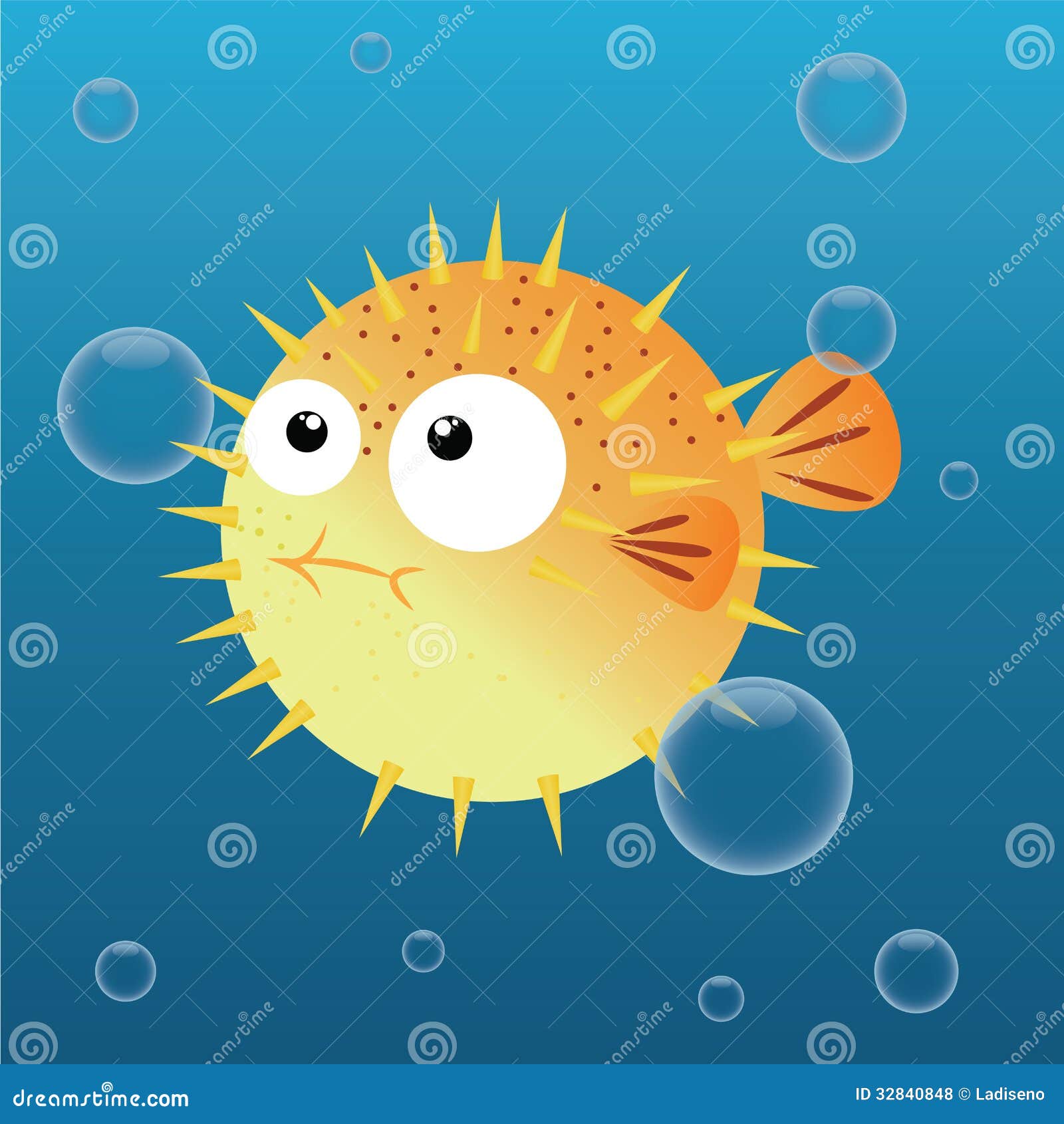 Cute Blowfish As Sea Animal In Bandana Floating Underwater Vector ...