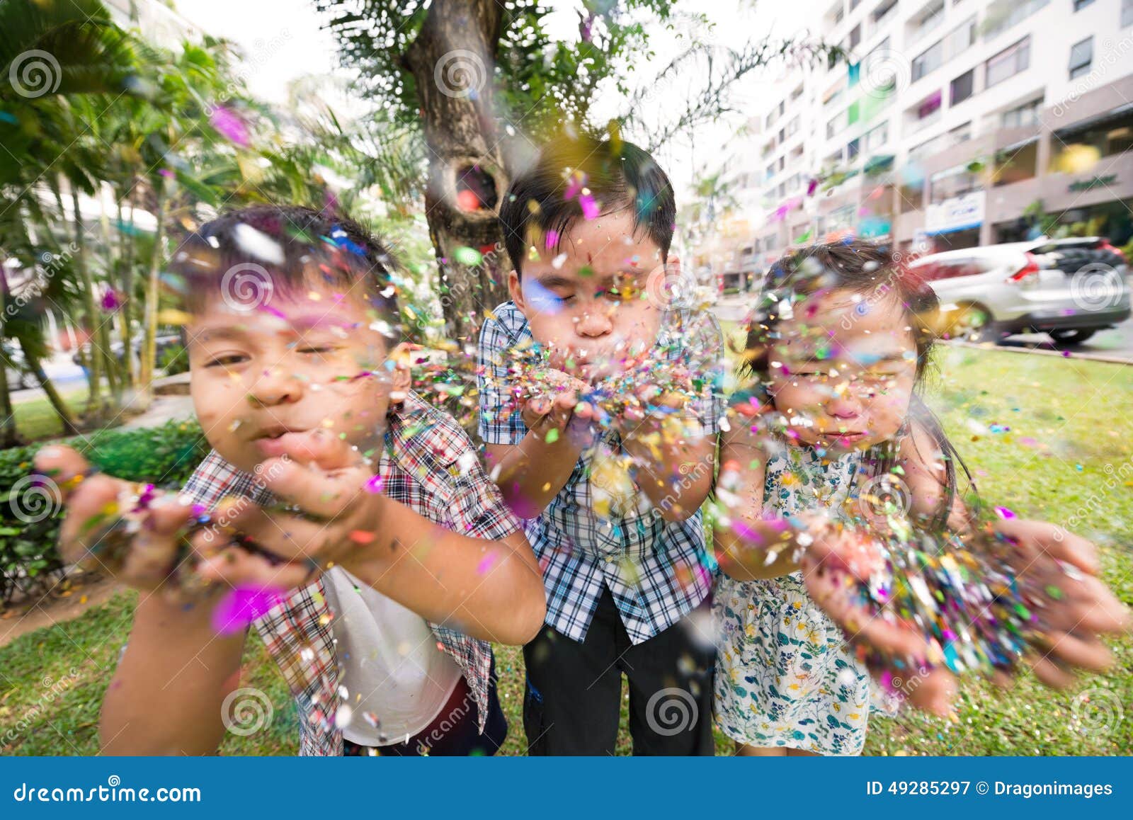 Blowing confetti stock image. Image of friends, kids - 49285297