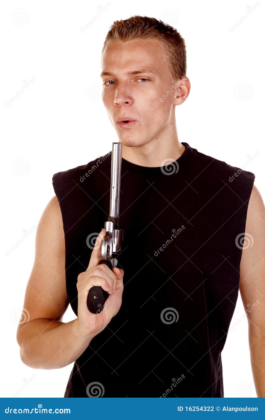 Blowing On Gun Picture. Image: 16254322