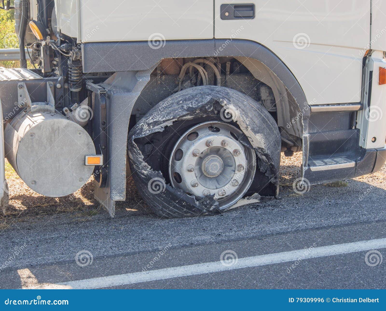 Blown truck front tire stock photo. Image of damage, exploded - 79309996