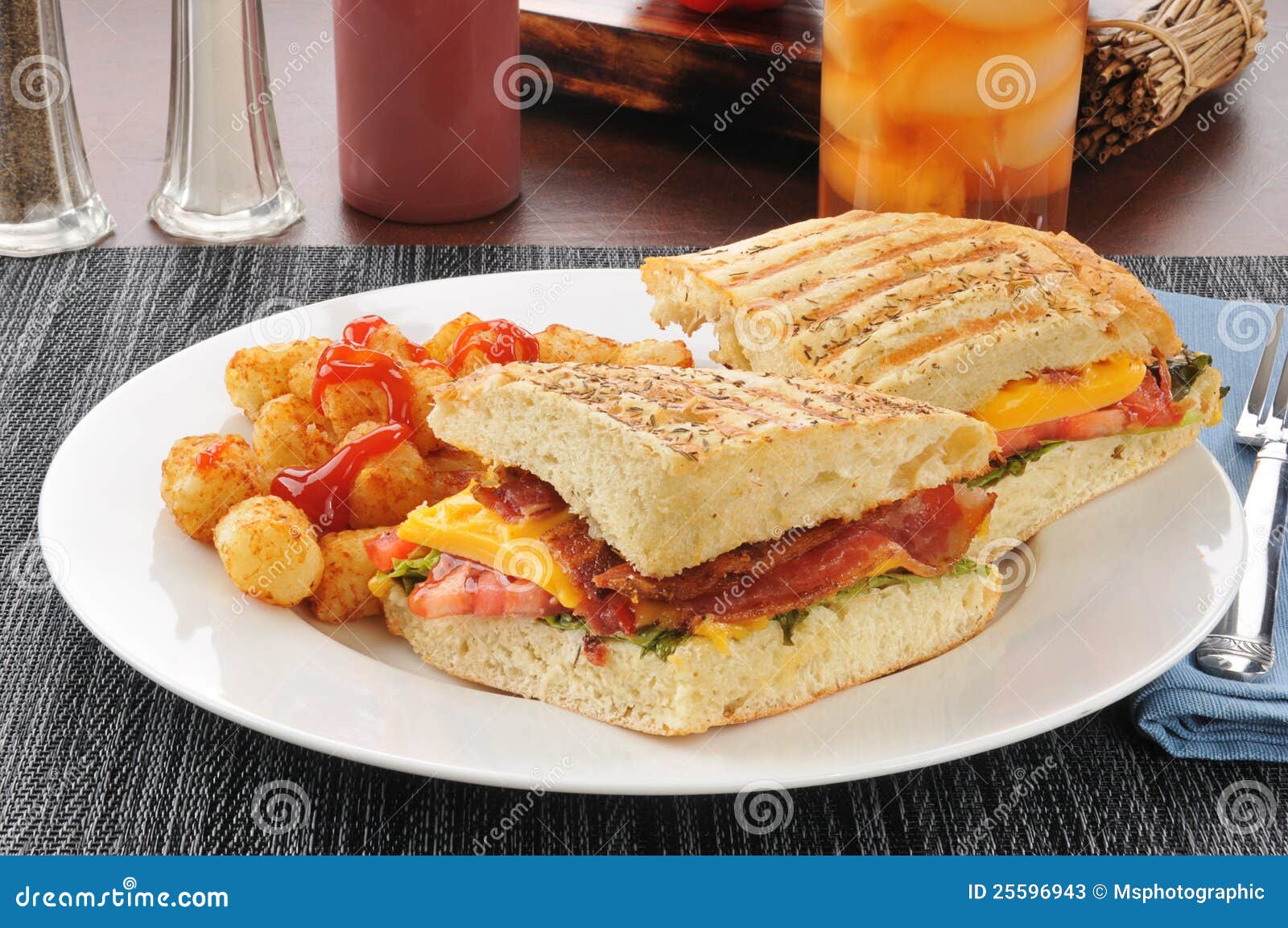 BLT Panini on Focacia Bread Stock Image - Image of lunch, potato: 25596943