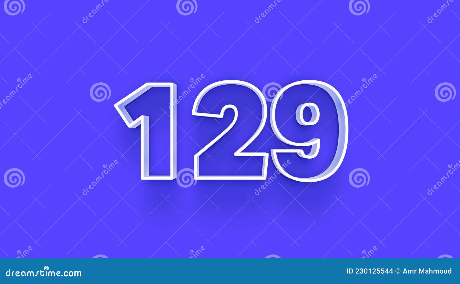 Blue 3d Symbol Of 129 Number Icon On Blue Background Stock Photography ...