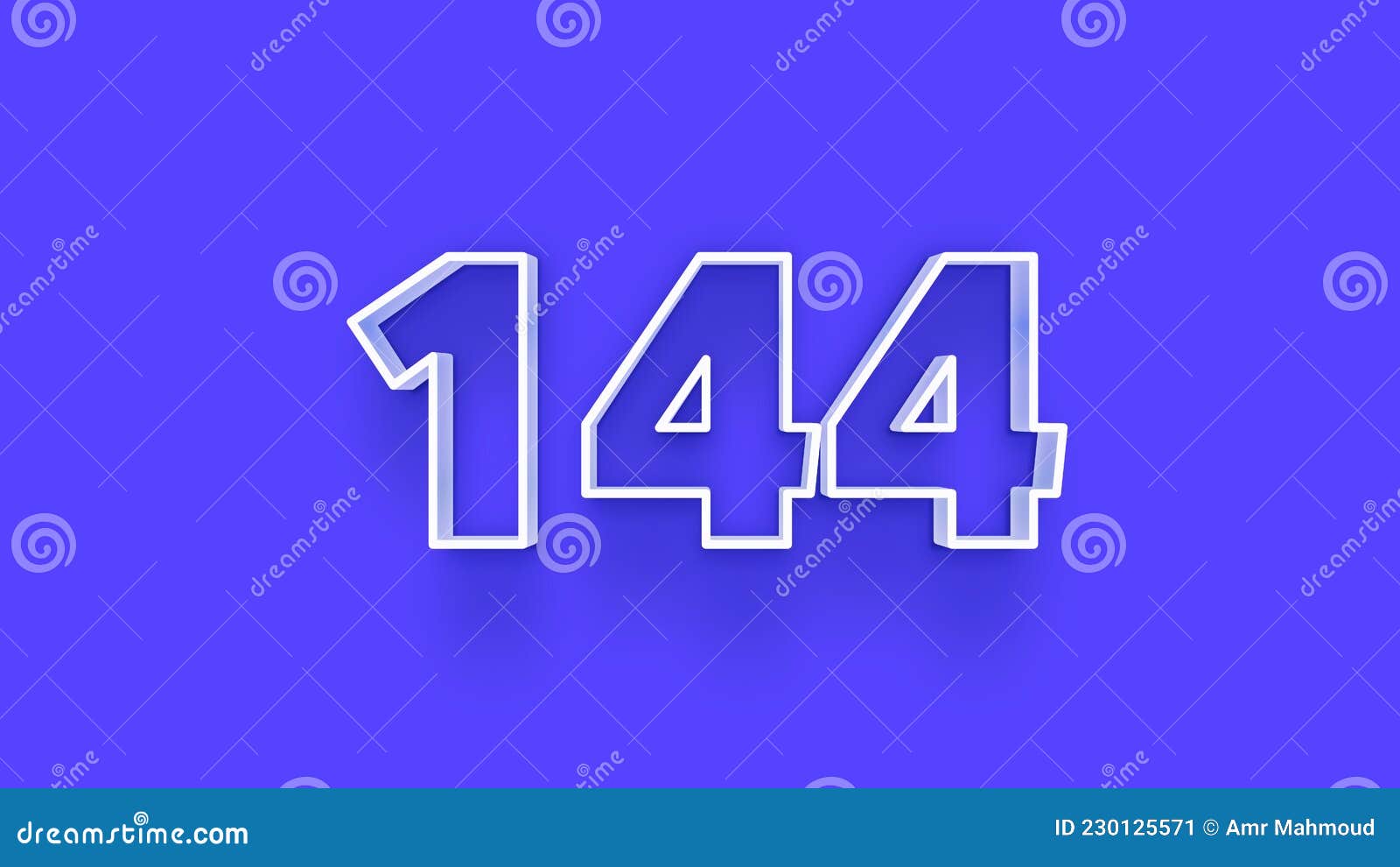 Blue 3d Symbol Of 144 Number Icon On Blue Background Royalty-Free Stock ...