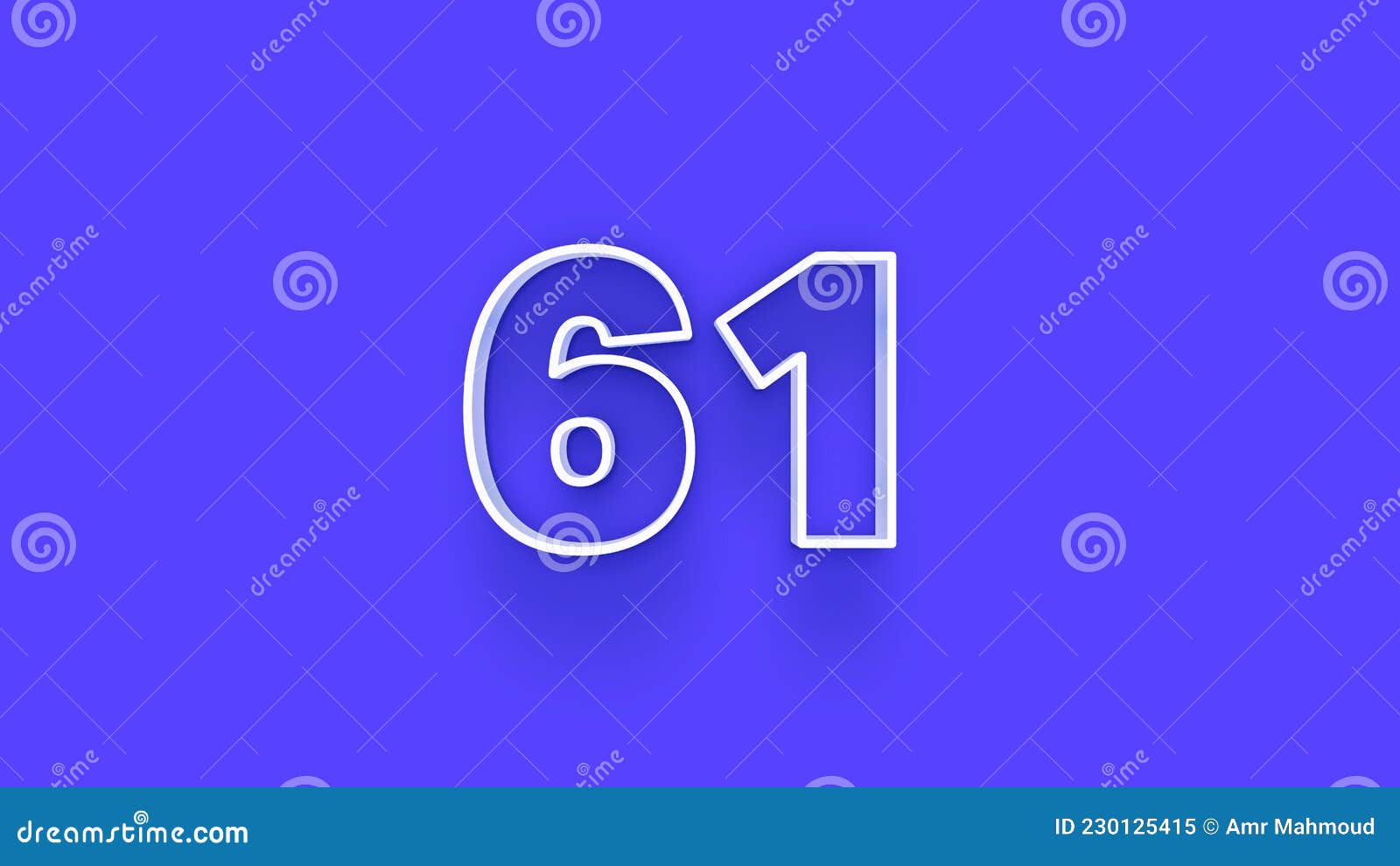 Blue 3d Symbol of 61 Number Icon on Blue Background Stock Illustration ...