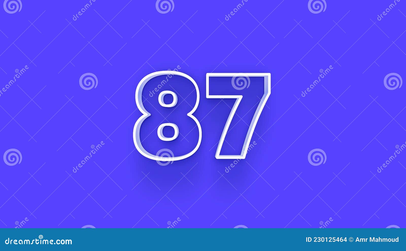 Blue 3d Symbol of 87 Number Icon on Blue Background Stock Illustration ...