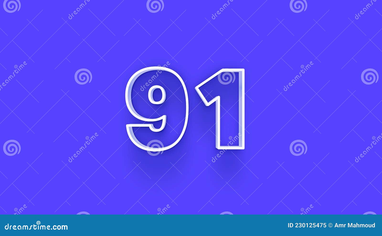 Blue 3d Symbol Of 91 Number Icon On Blue Background Royalty-Free Stock ...