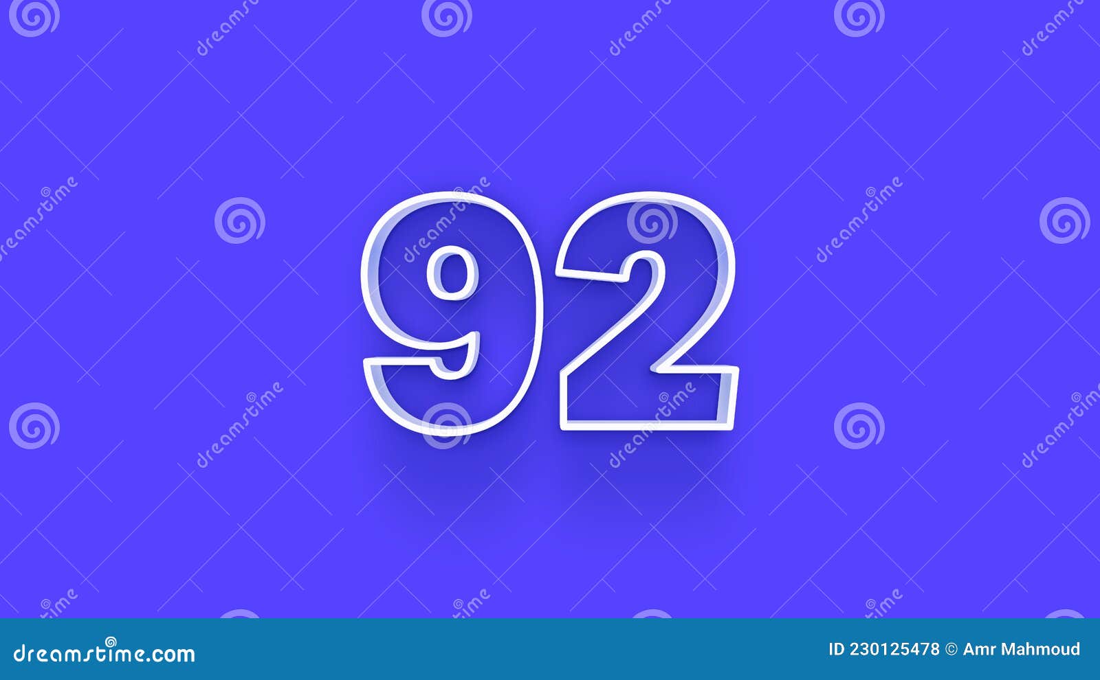 Blue 3d Symbol Of 92 Number Icon On Blue Background Stock Photography ...