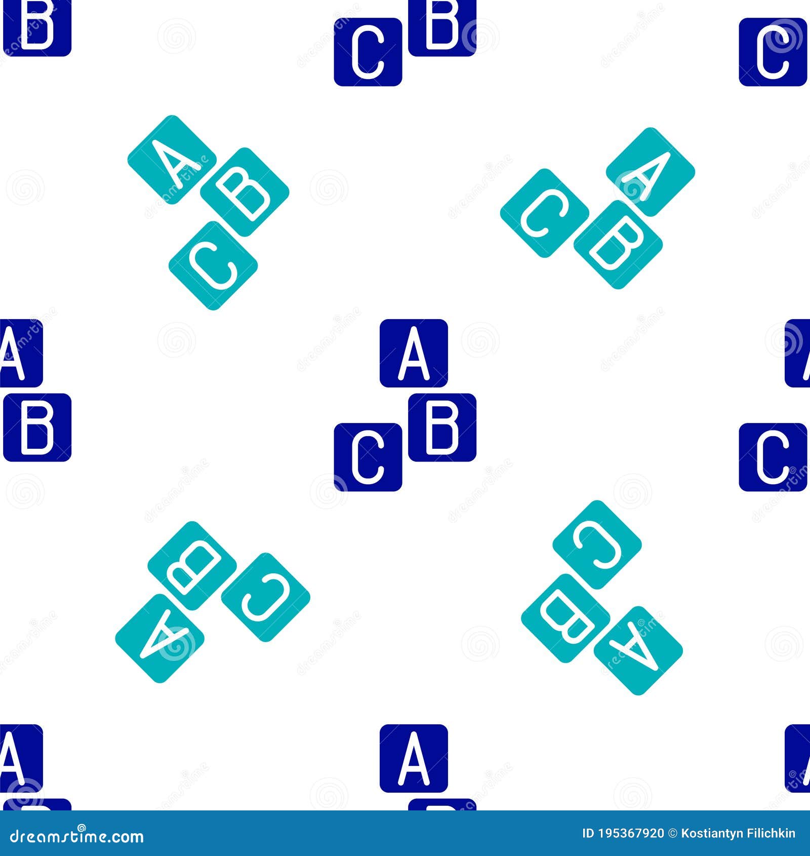 Blue ABC Blocks Icon Isolated Seamless Pattern On White Background ...