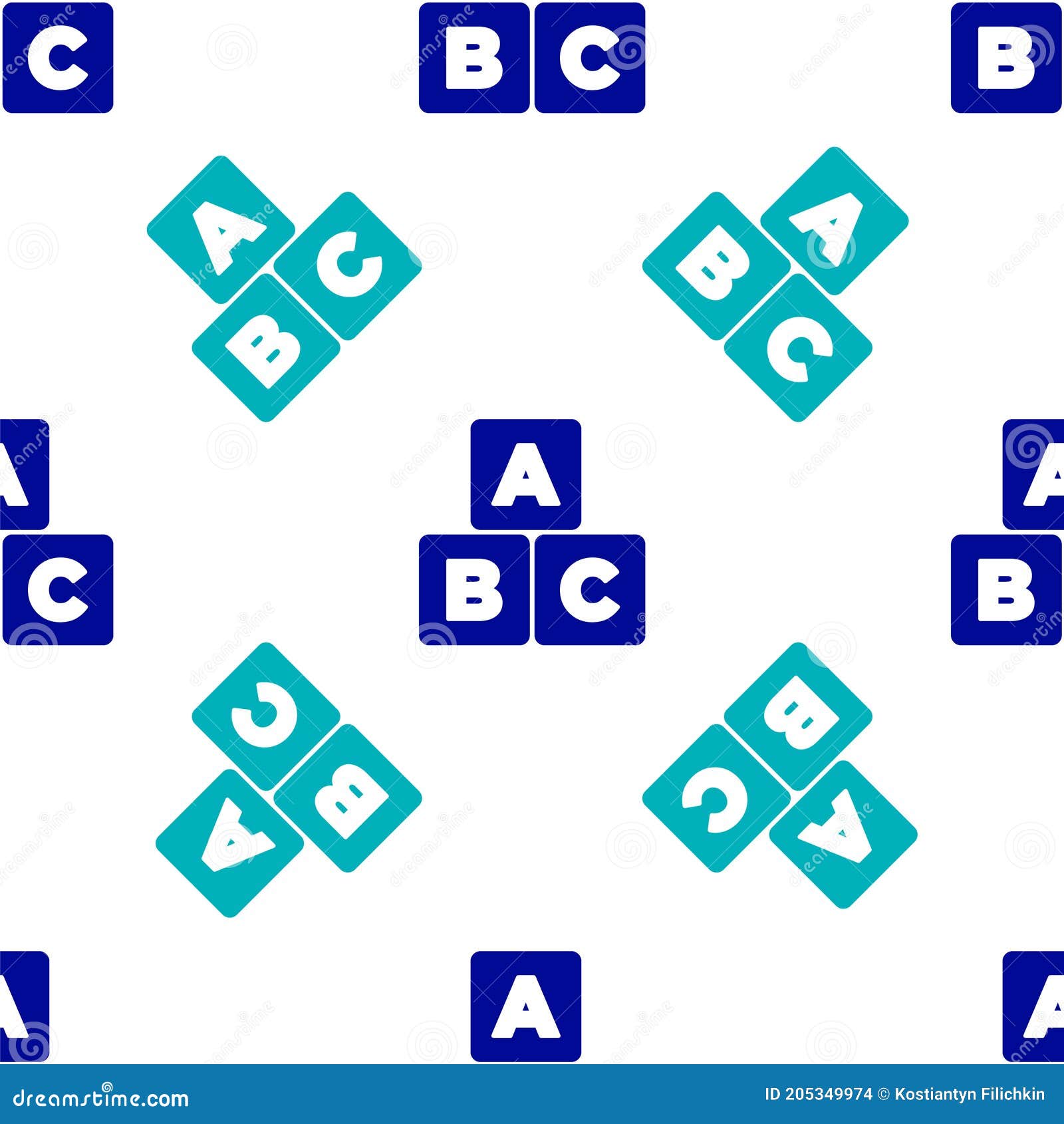 Blue ABC Blocks Icon Isolated Seamless Pattern on White Background ...