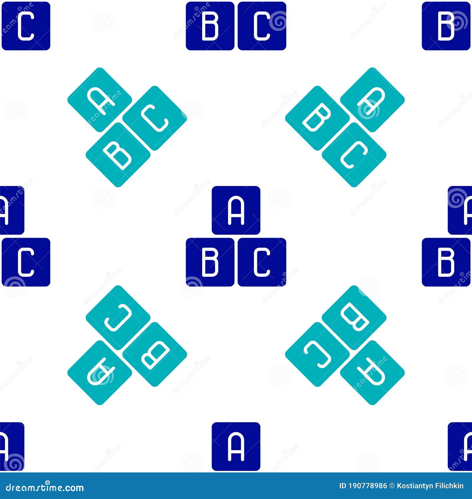 Blue ABC Blocks Icon Isolated Seamless Pattern on White Background ...