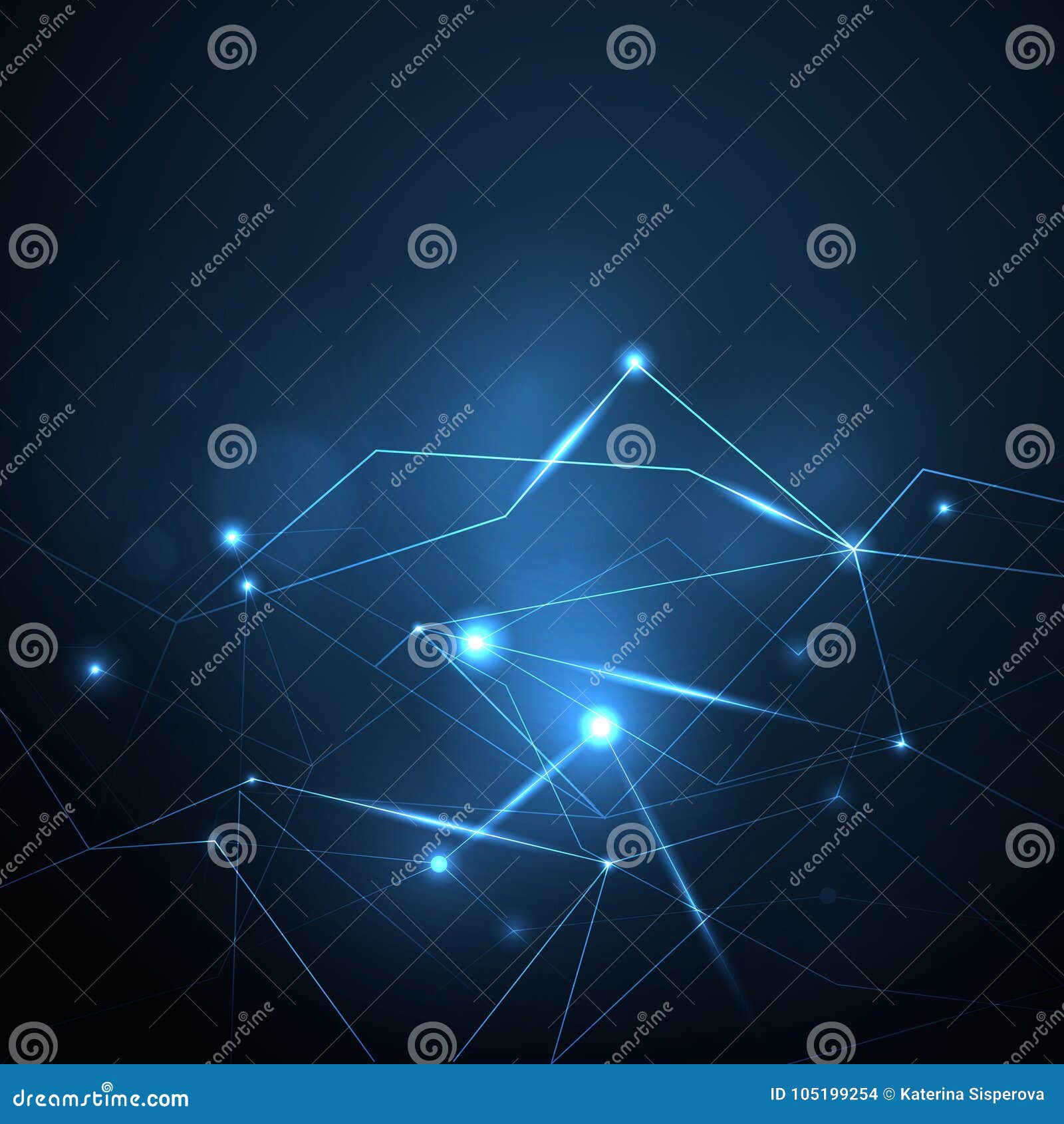 Blue Abstrack Illustration Wiith Glowing Polygonal Mesh Stock Vector ...