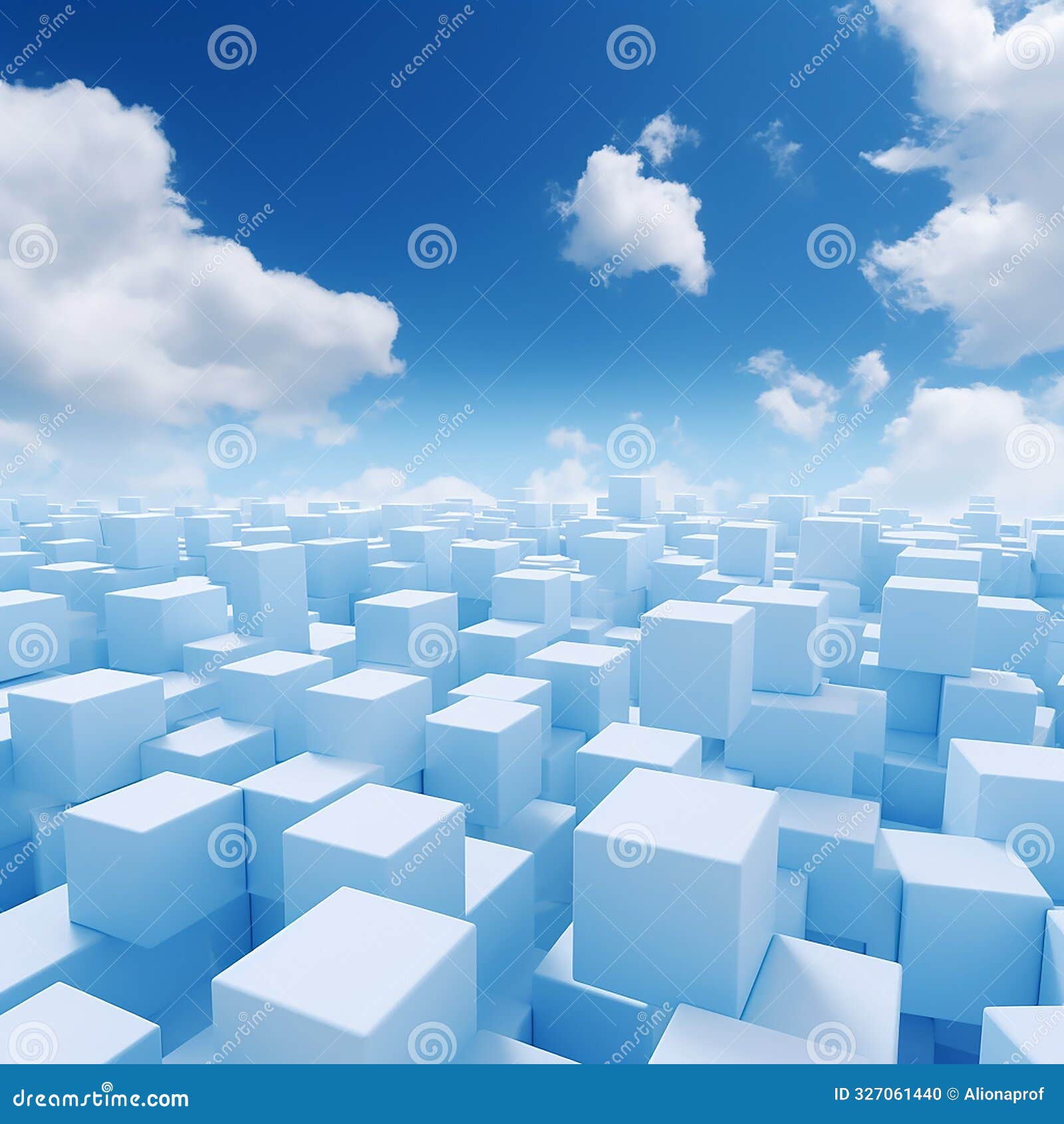 Blue Abstract Background with Cubes and Blue Sky Stock Illustration ...
