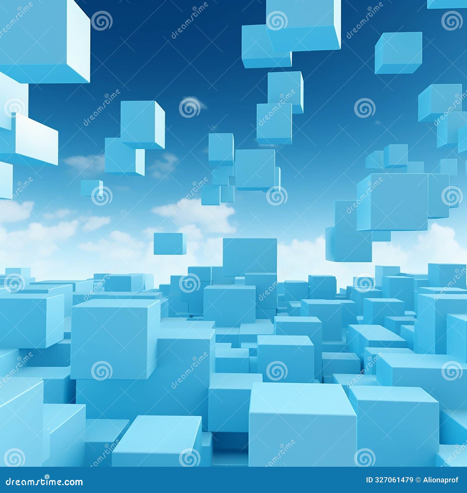 Blue Abstract Background with Cubes and Blue Sky Stock Illustration ...