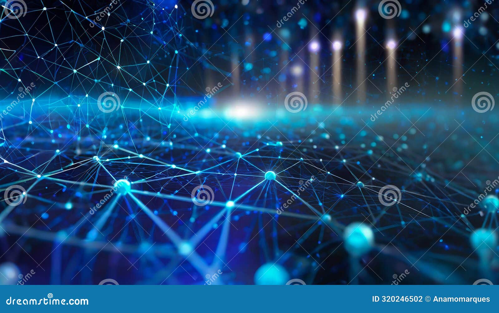 Blue Abstract Background with Glowing Lights on a Network Grid and ...